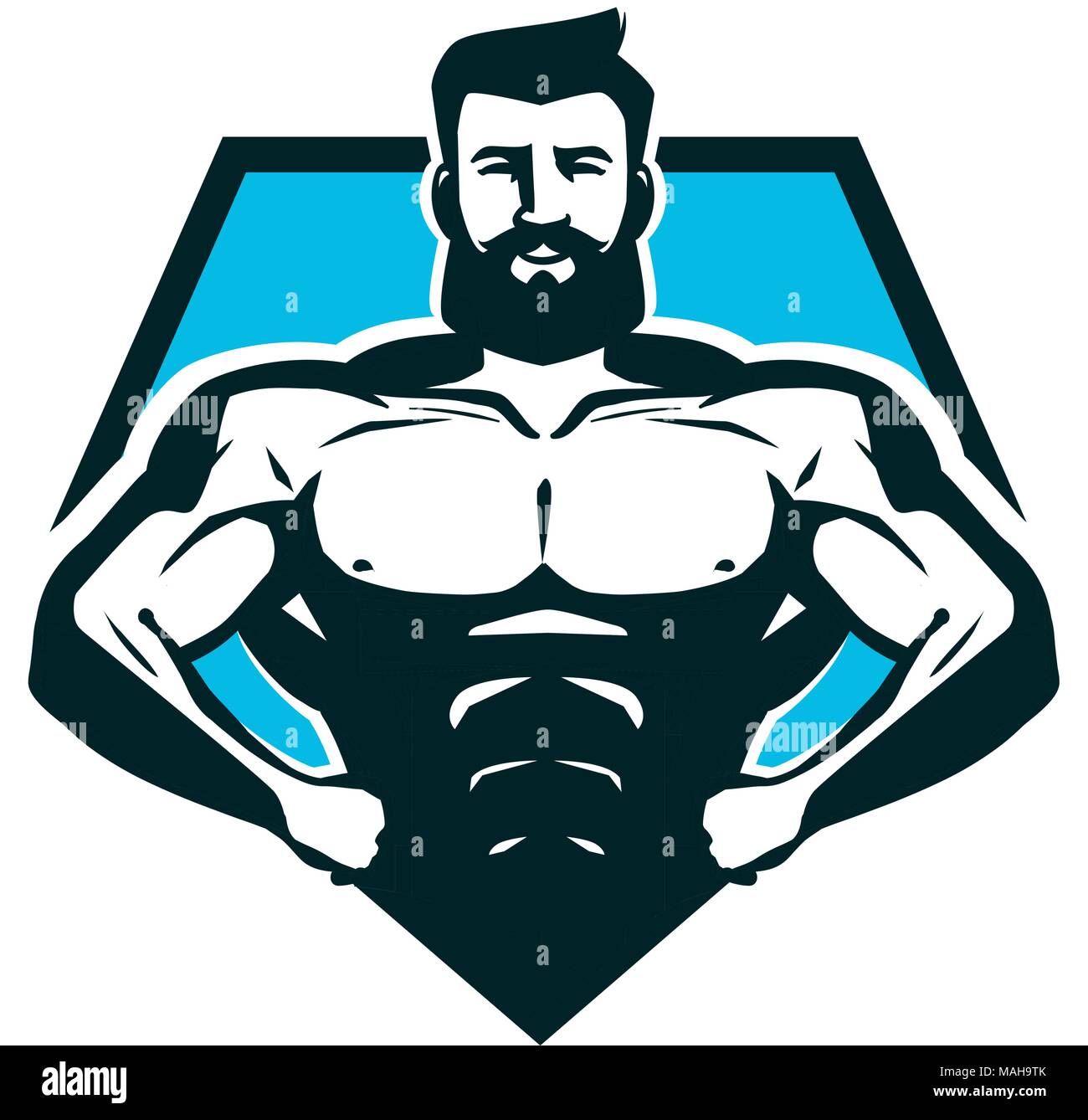 Fitness, Bodybuilding Logo oder Label. Starke Mann mit großen Muskeln ...