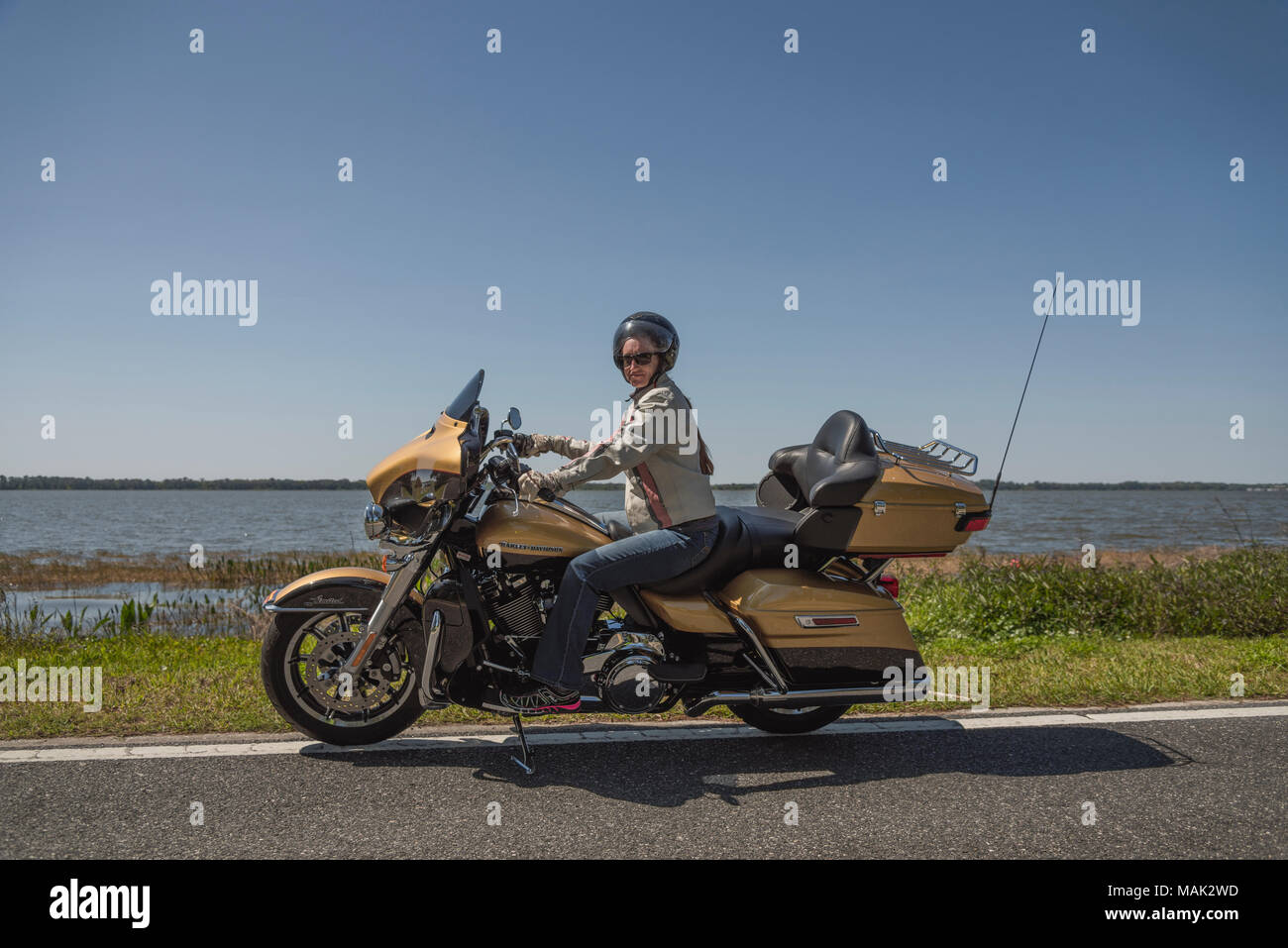 Biker girl on harley davidson -Fotos und -Bildmaterial in hoher ...