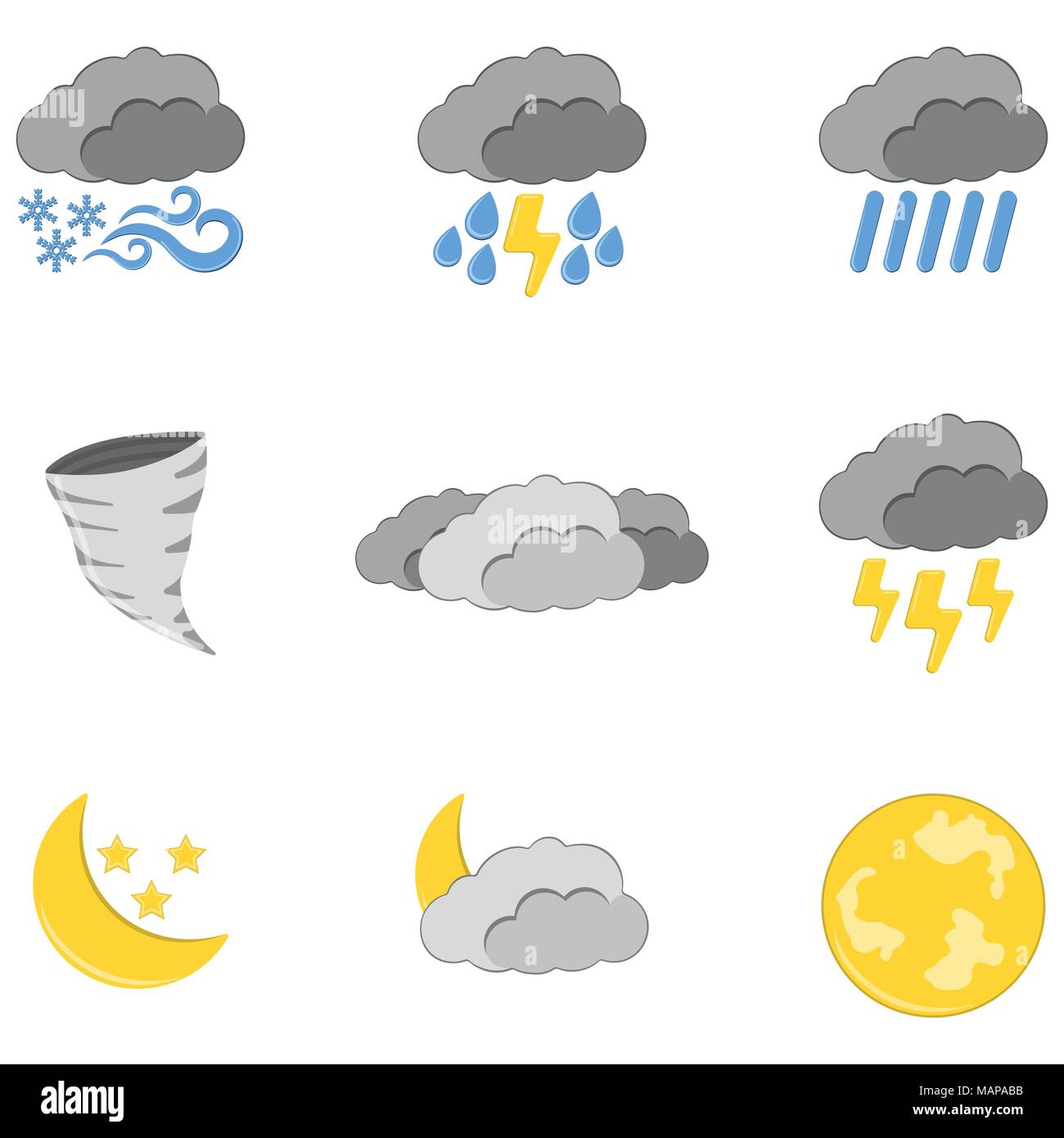 Set von 9 Wetter Symbol. Wetter label für Web auf weißem Hintergrund ...