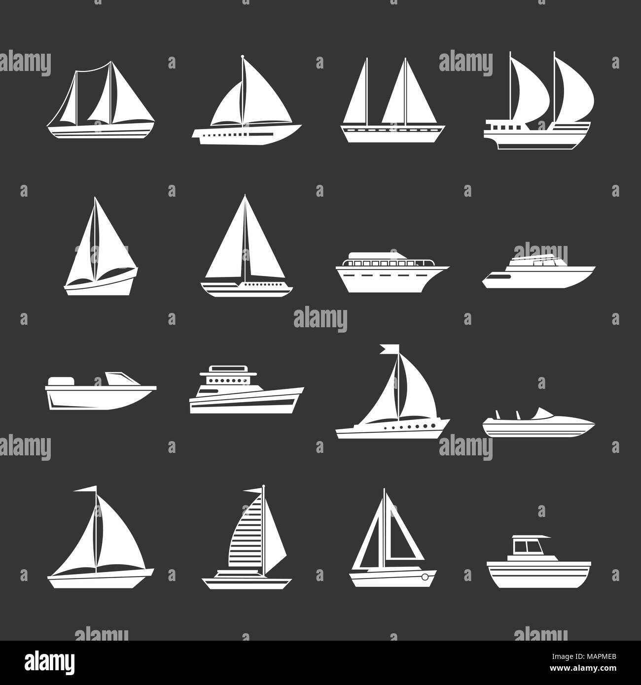 Boot und Schiff Icons Set grau Vektor Stock-Vektorgrafik - Alamy