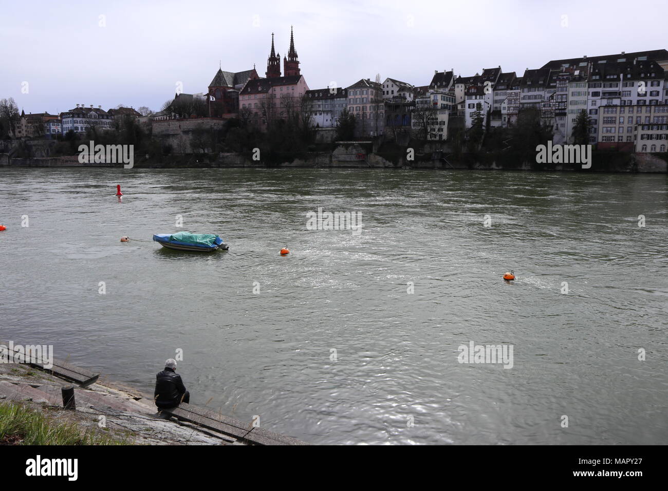 Stadtbild, Riverside von Grossbasel, Ansicht von Kleinbasel, Altstadt ...
