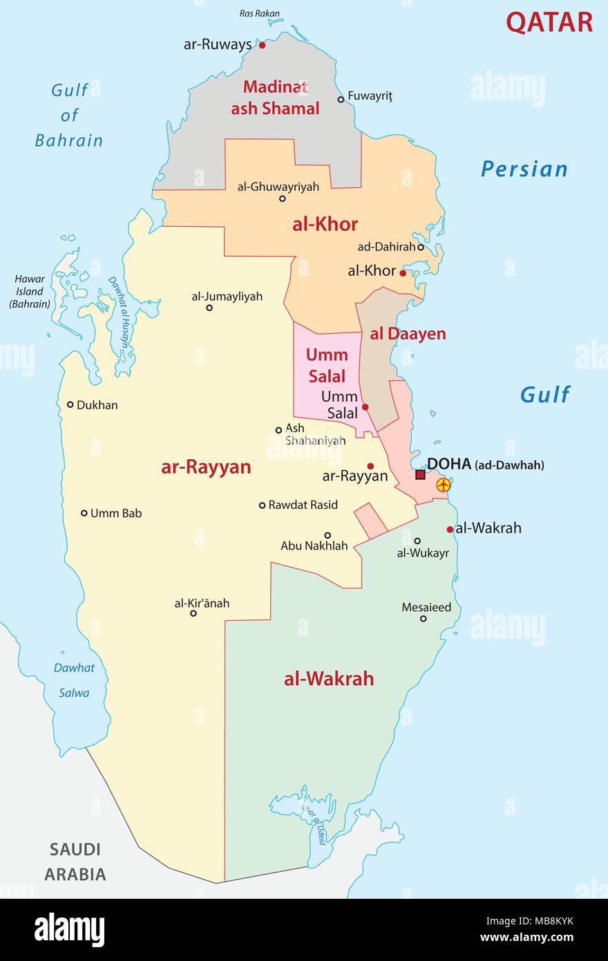 Qatar political map Stock-Vektorgrafiken kaufen - Alamy