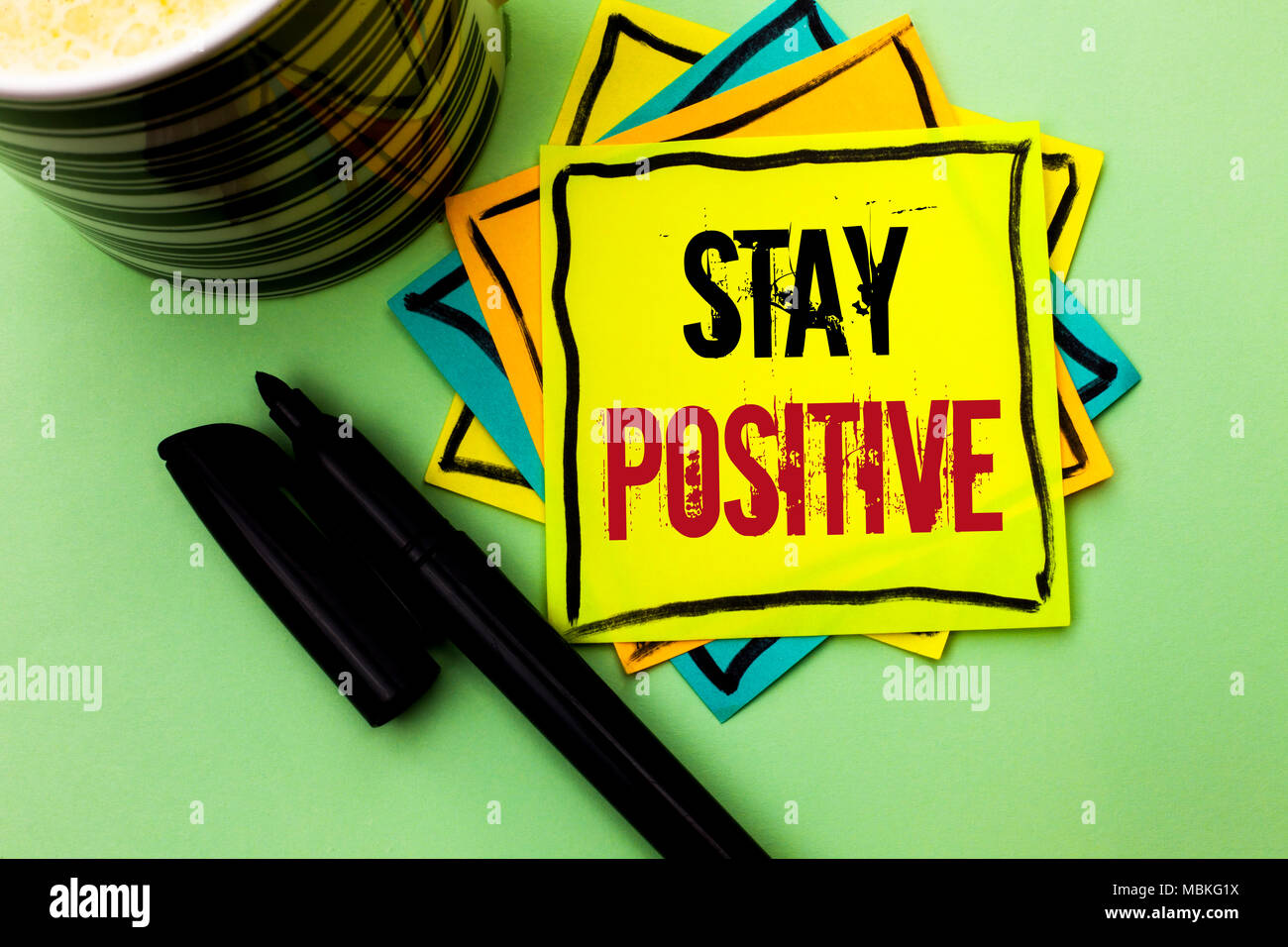 Handschrift Text schreiben bleiben positiv. Begriff Sinne werden ...