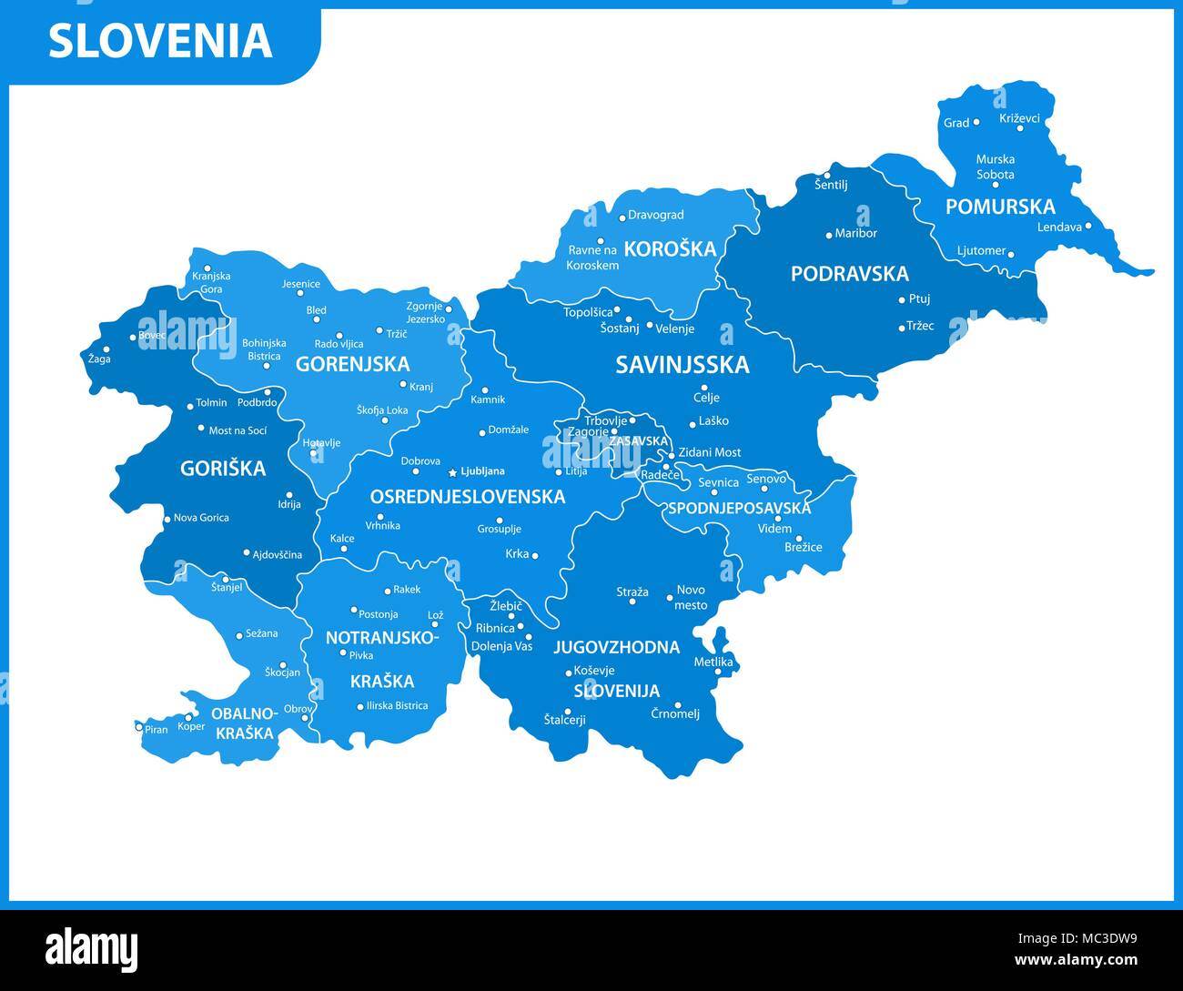 Die detaillierte Karte von Slowenien mit Regionen oder Staaten und ...