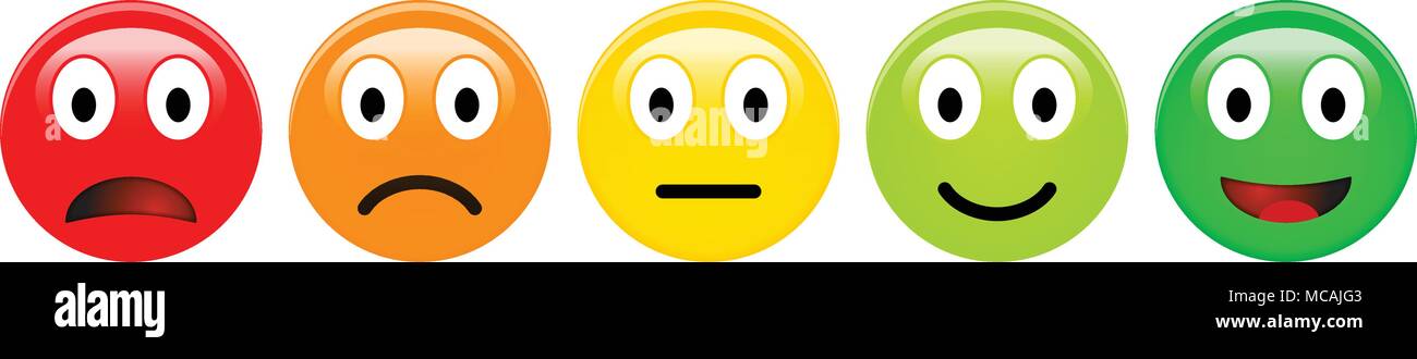 Feedback Rating Scale von rot, orange, gelb und grün Emoticons, 3d ...