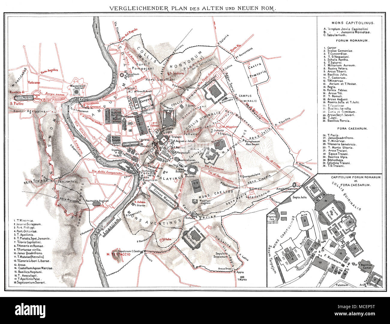 Plan des alten Rom und Rom im 19. Jahrhundert Stockfotografie - Alamy