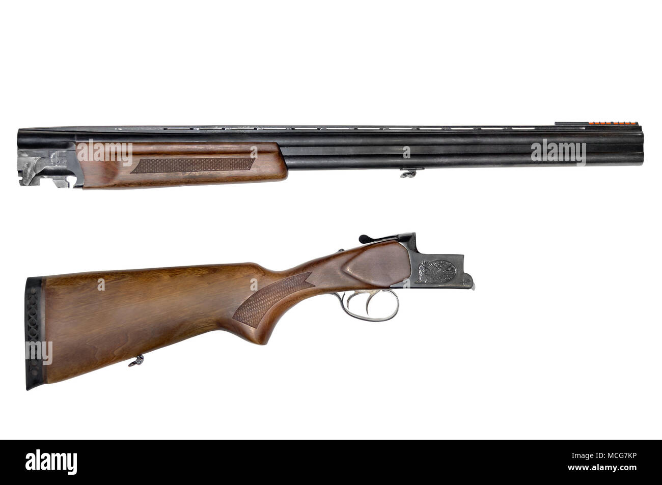 Teile der Schrotflinte isoliert auf weißem Stockfotografie - Alamy