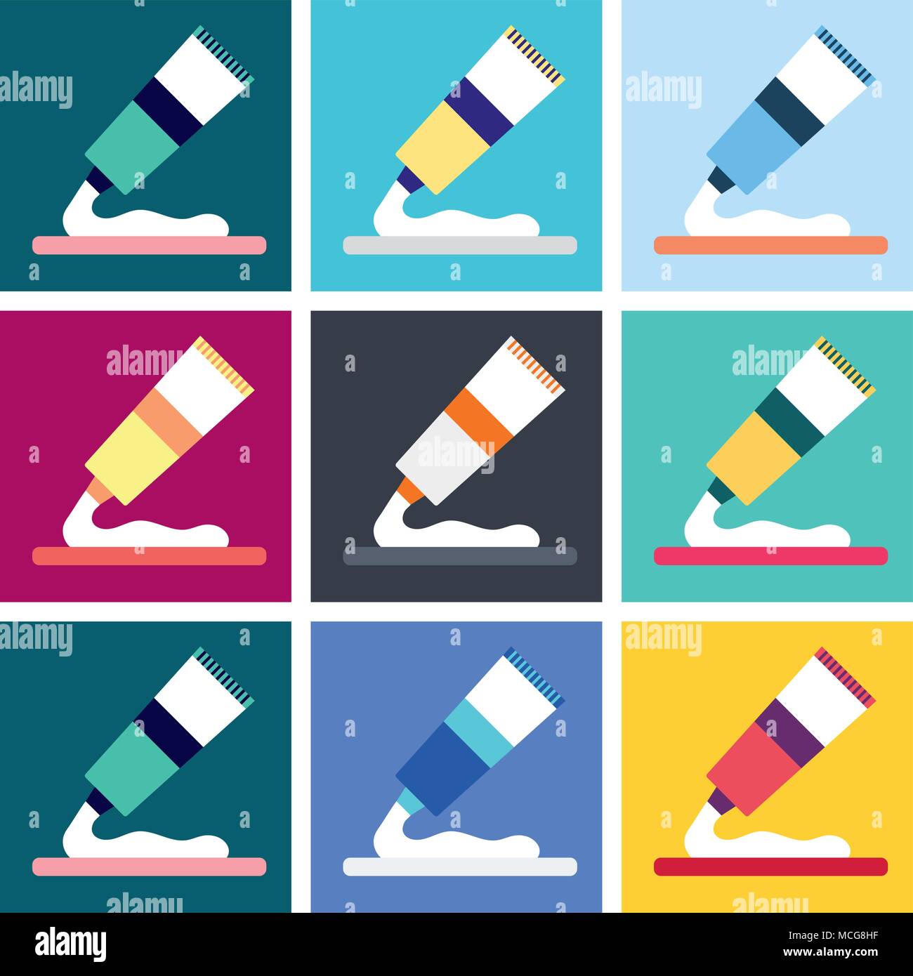 Medizinische Salbe gepressten aus dem Rohr. Flache Icon Set von neun ...