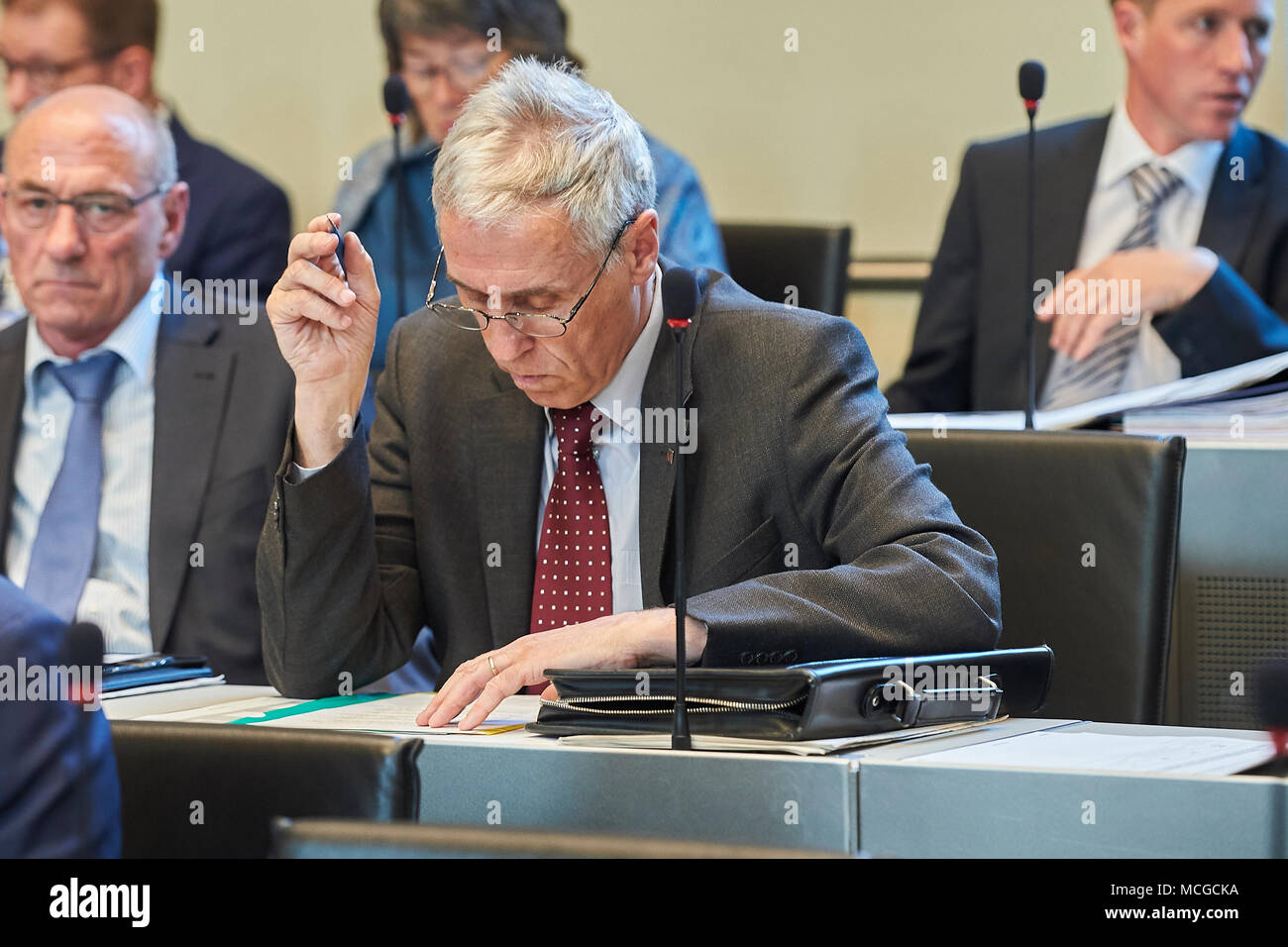 Chur, Schweiz, 16. April 2018. Felix Koch bereitet sich auf den April ...