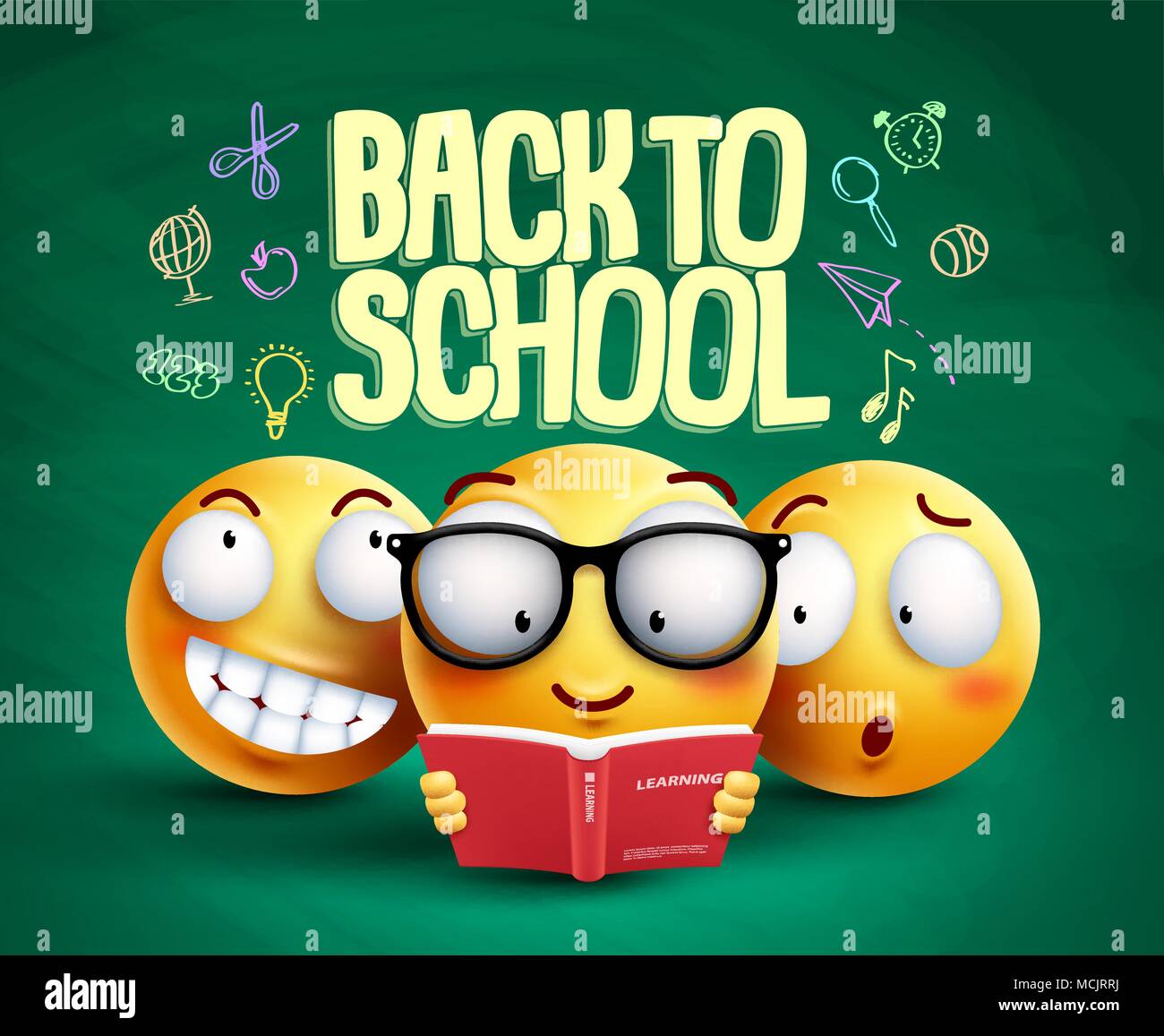 Smiley Zeichen und zurück in die Schule text vector Banner Design mit ...