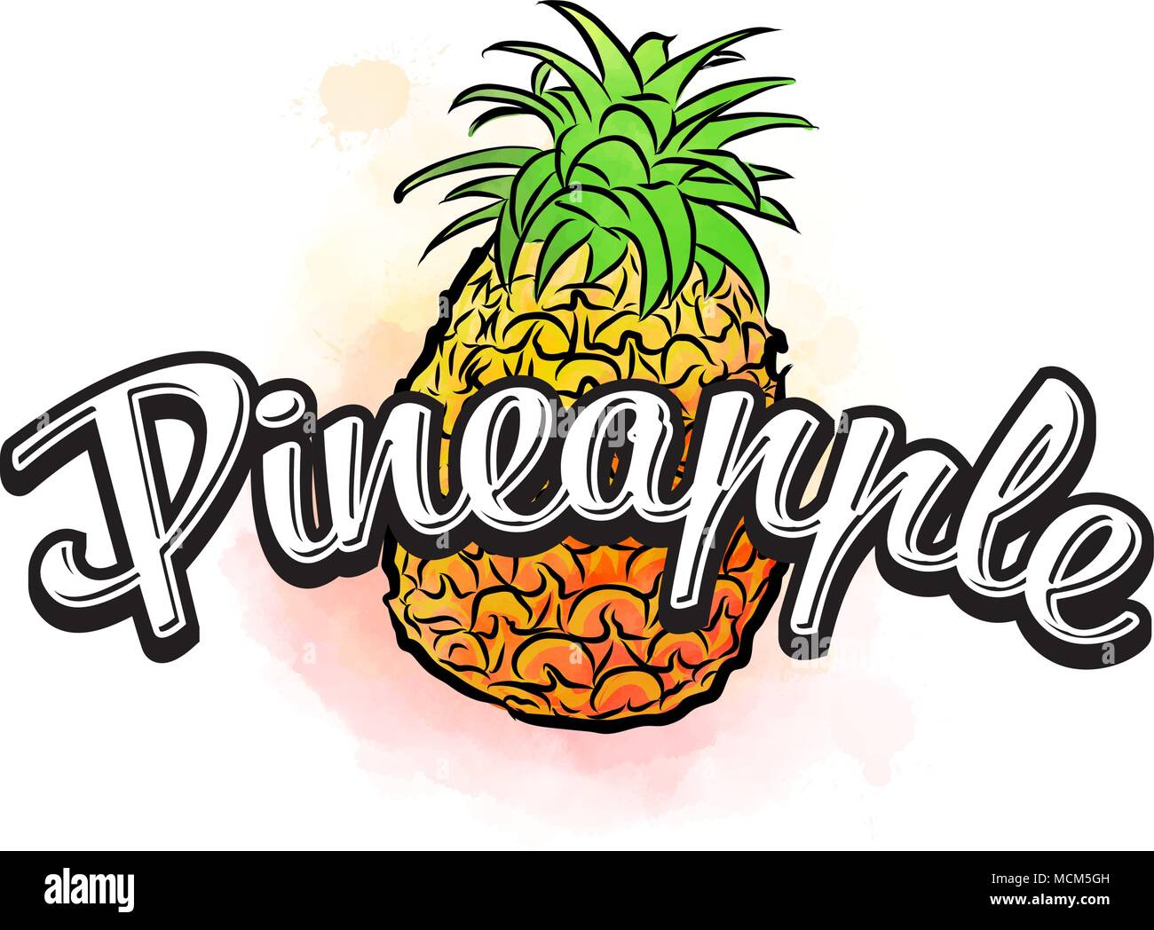 Ananas bunten Label unterzeichnen. Vektor Zeichnung für Werbung ...