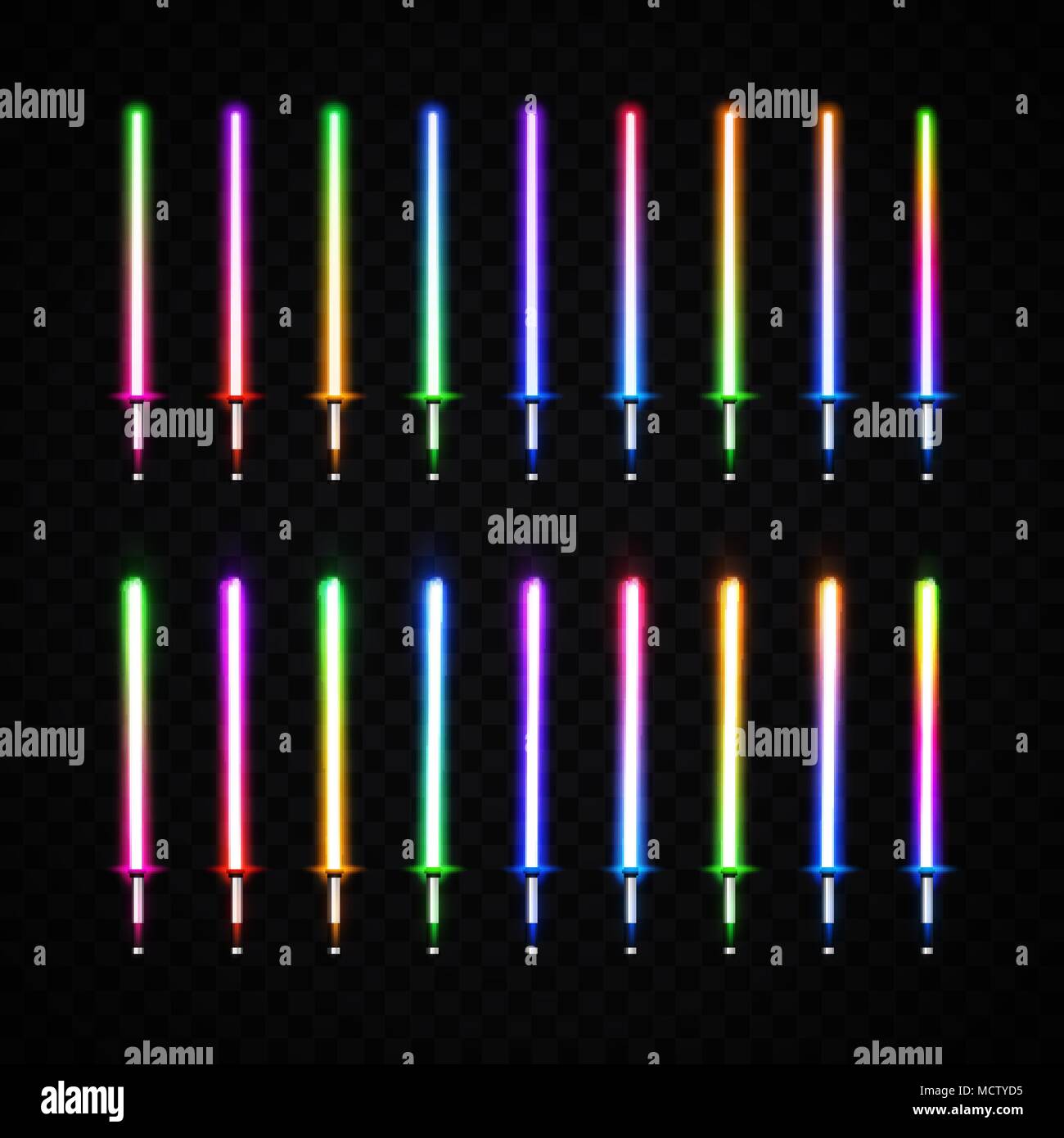 Neon light gradient Schwerter. Leuchtende Waffe Elemente für kosmische ...