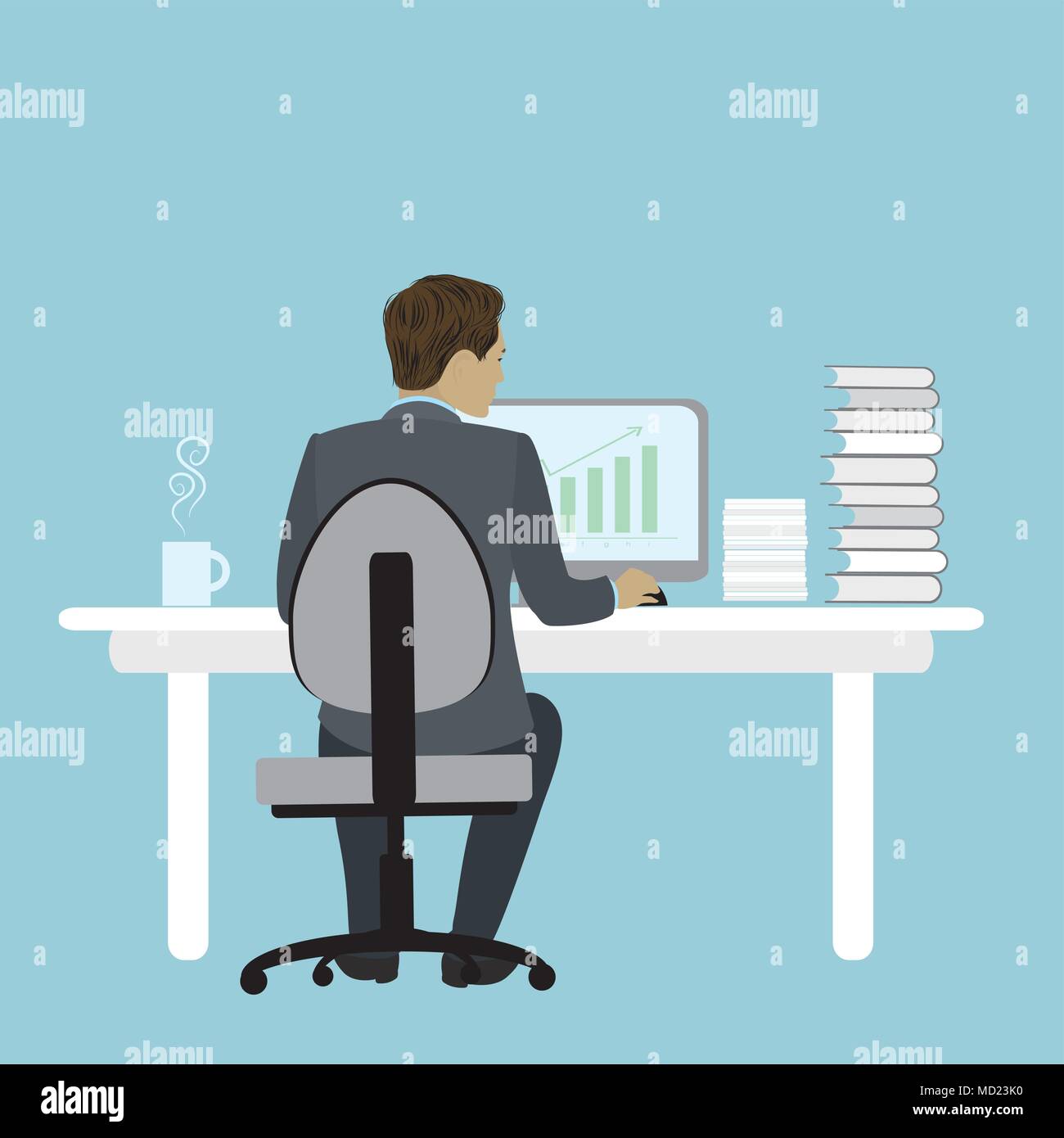 Geschäftsmann oder im Büro am Schreibtisch sitzen und arbeiten am ...