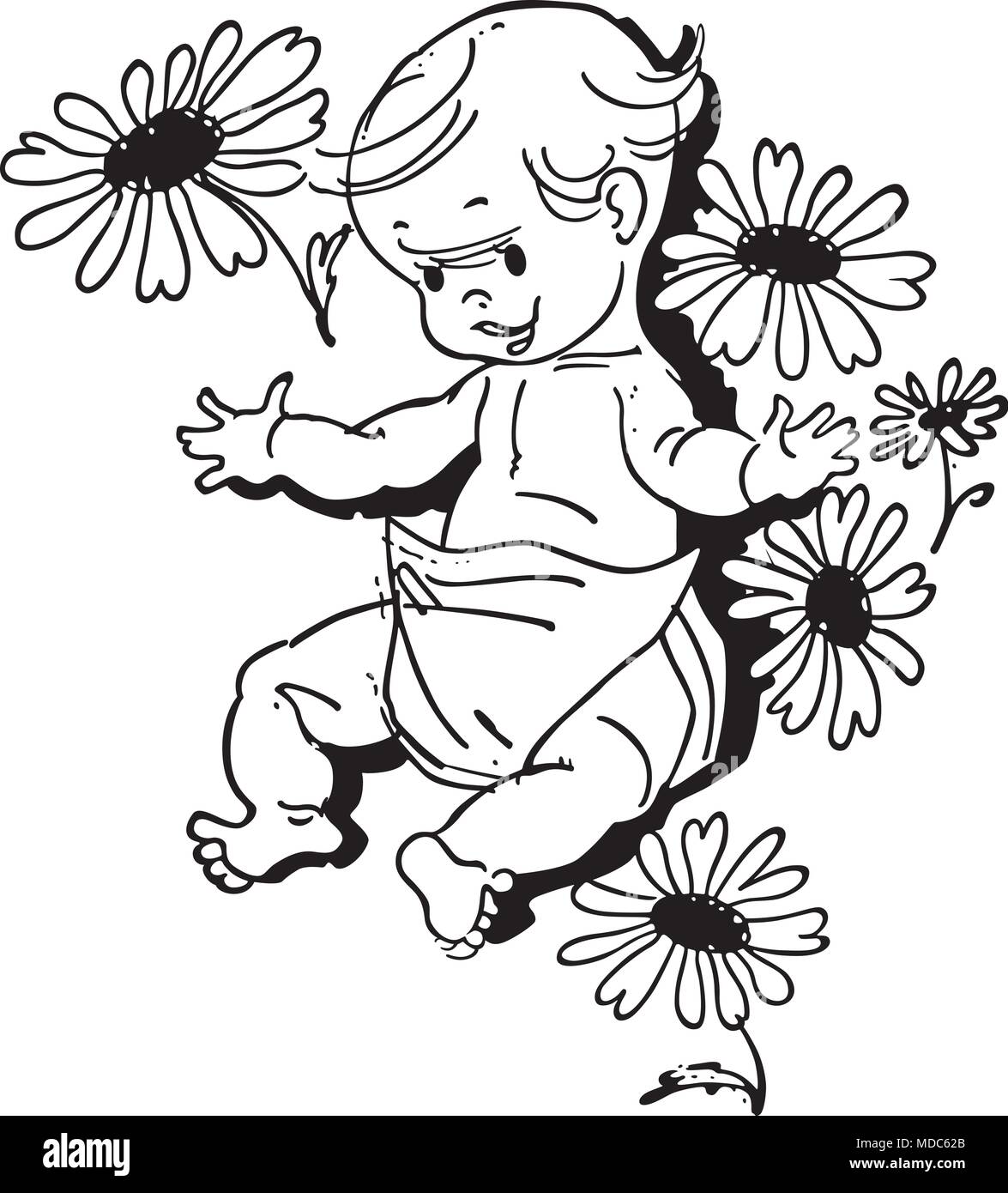 Baby mit Blumen - Retro Clipart Illustration Stock-Vektorgrafik - Alamy
