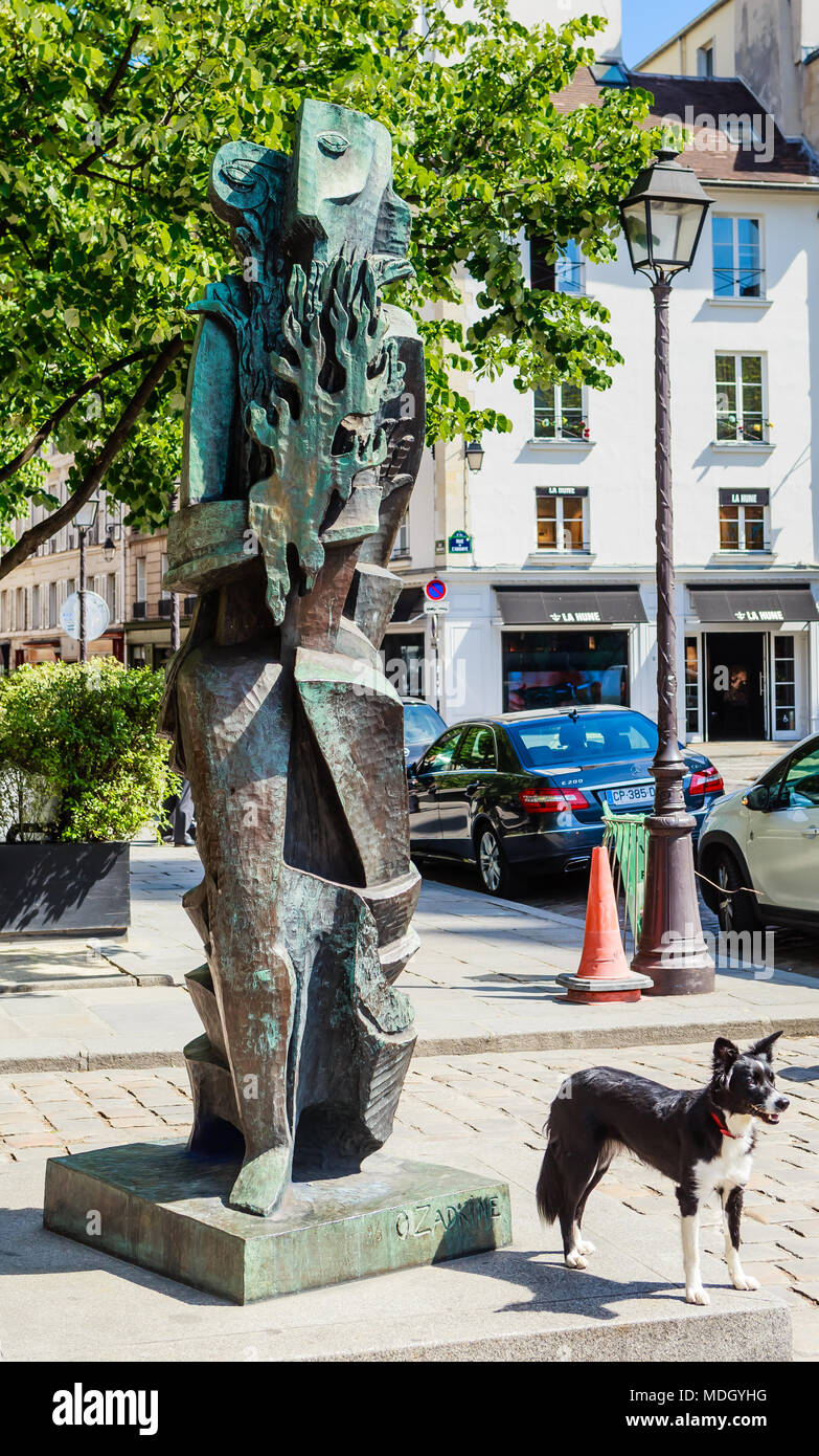 Statue des Prometheus von Ossip Zadkine, place Saint-Germain-des-Pres ...