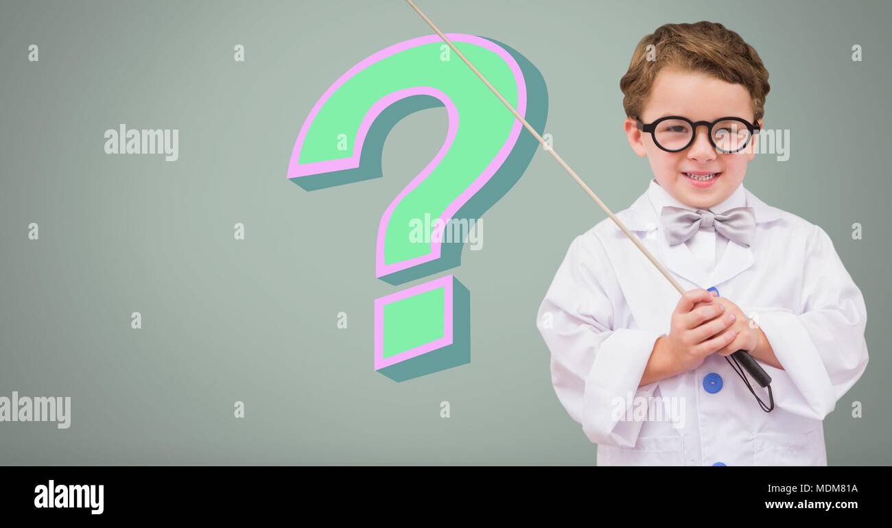 Clever Kid Boy mit funky cool Fragezeichen Stockfotografie - Alamy