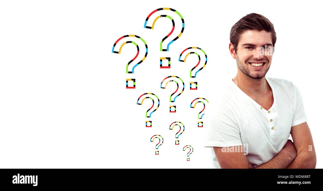 Menschen denken mit bunten Fragezeichen Stockfotografie - Alamy