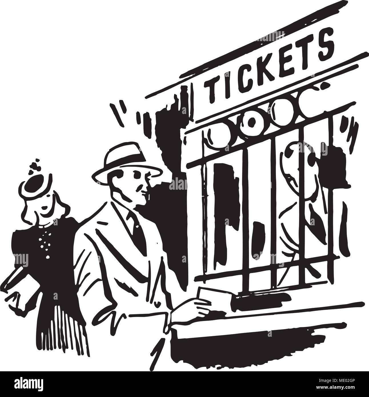 Paar ins Kino zu gehen - Retro Clipart Illustration Stock-Vektorgrafik - Alamy