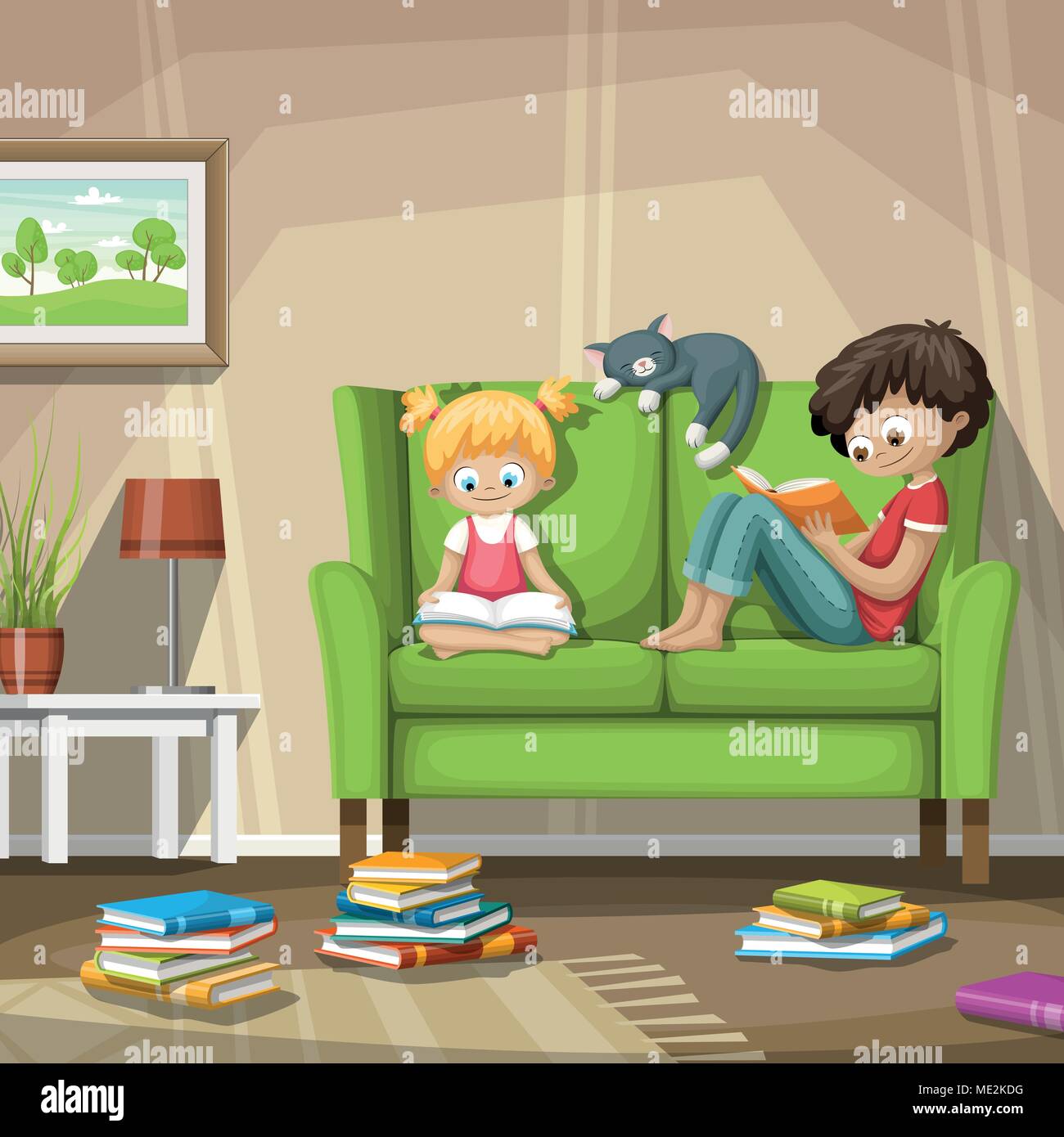 Two children read a comic book -Fotos und -Bildmaterial in hoher ...