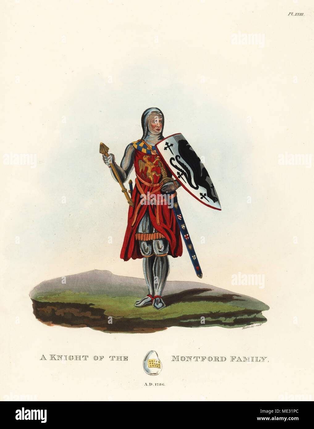 Ein Ritter der Montford Familie, 1286. Er trägt ein kettenhemd ...