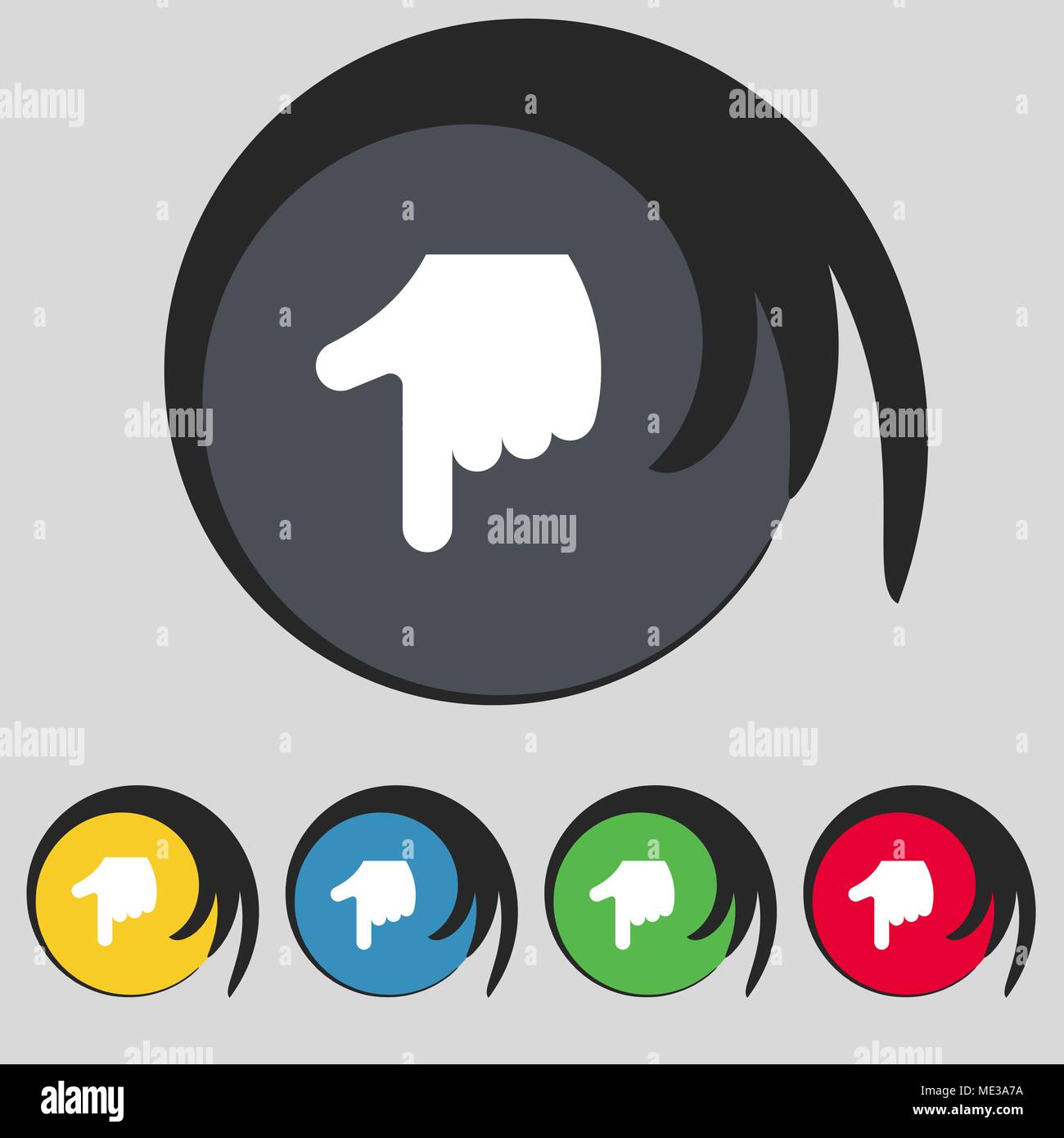 Zeigende Hand Symbol unterzeichnen. Symbol auf fünf farbigen Tasten ...