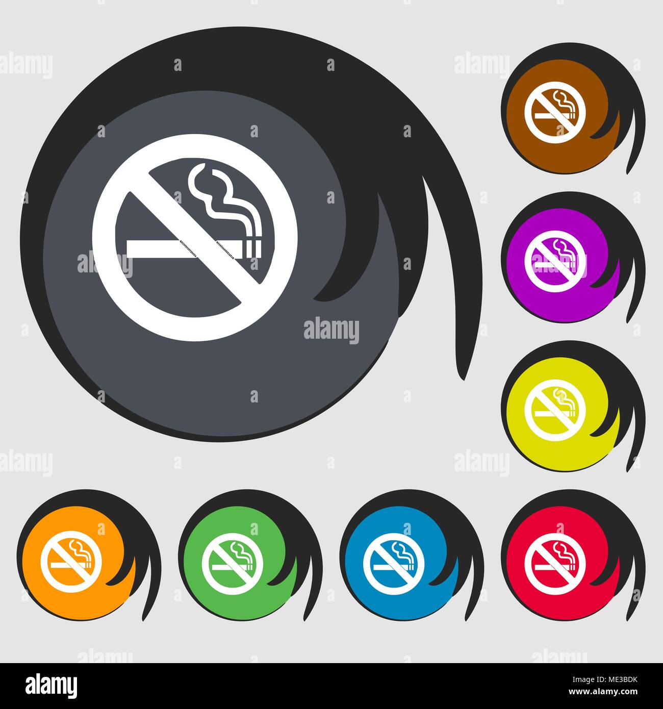 Rauchverbot Symbol unterzeichnen. Symbol auf acht farbigen Tasten ...