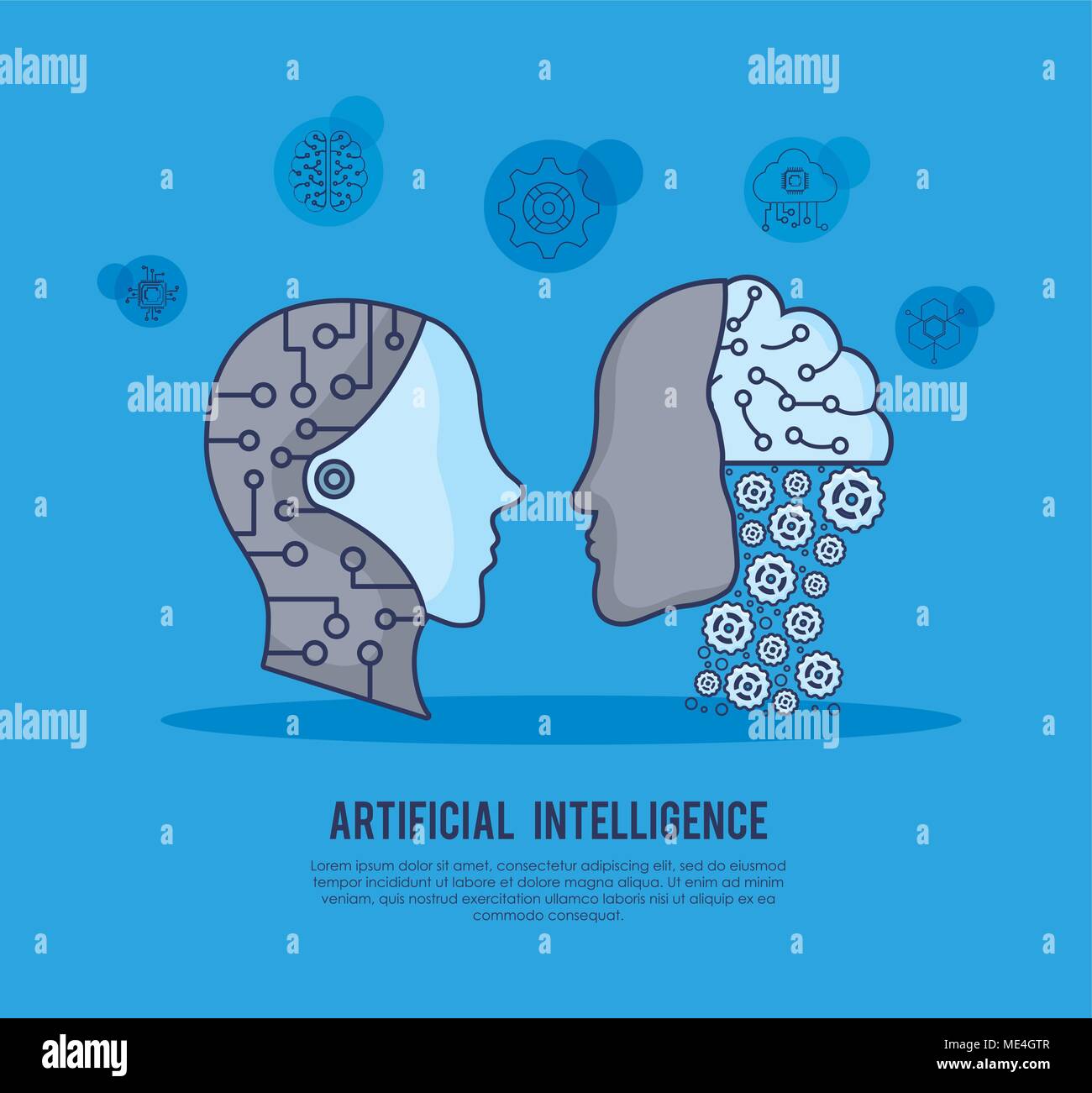 Künstliche Intelligenz Design mit Roboter köpfe und die zugehörigen ...