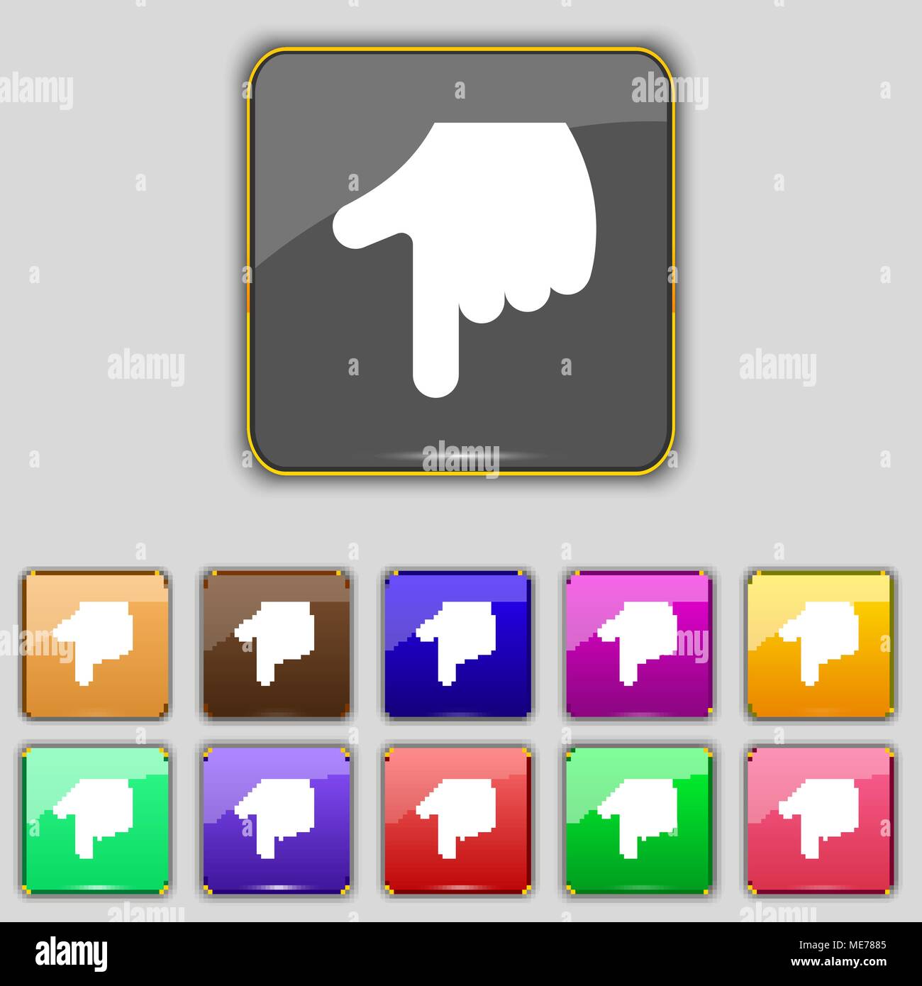 Zeigende Hand Symbol unterzeichnen. Set mit 11 farbigen Buttons für ...