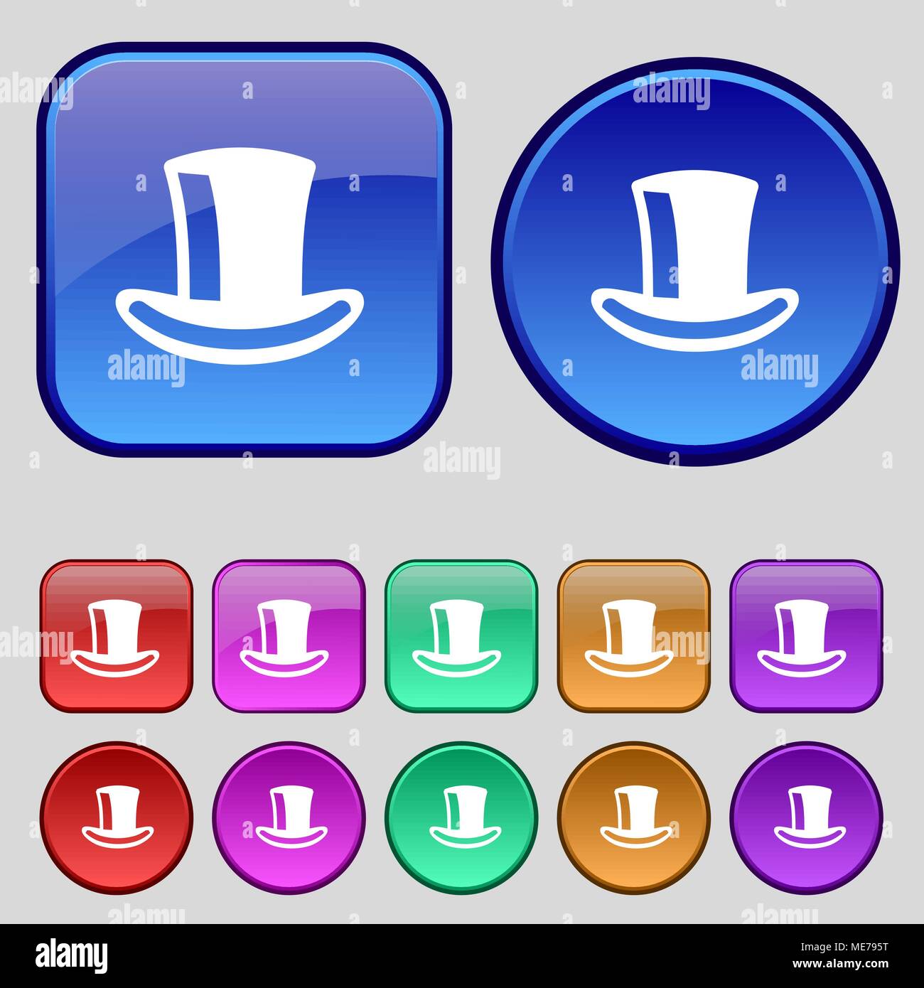 Zylinder hut Symbol unterzeichnen. Ein Set von 12 Vintage Buttons für ...