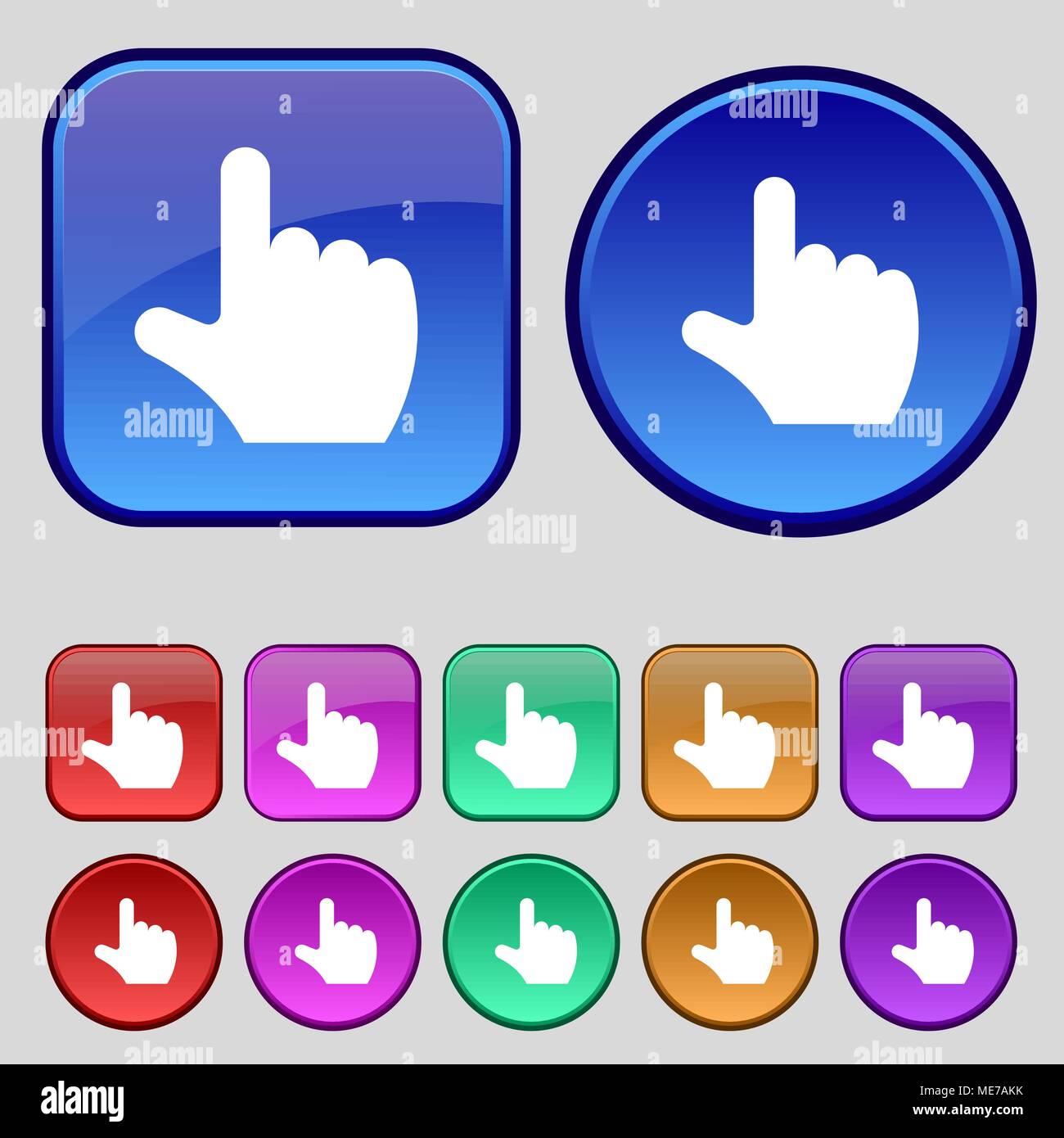 Zeigende Hand Symbol unterzeichnen. Ein Set von 12 Vintage Buttons für ...