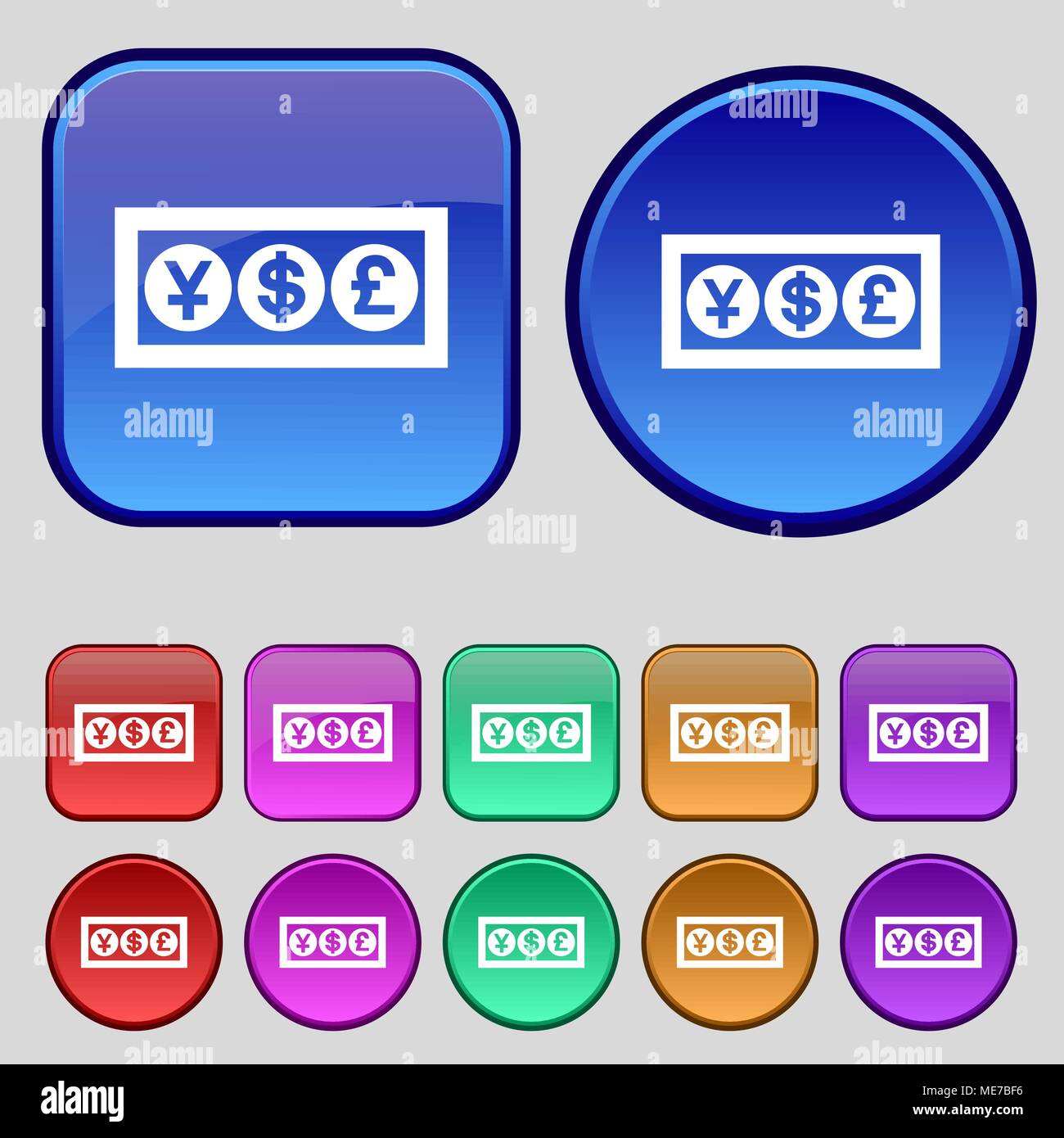 Geld Währung Symbol unterzeichnen. Ein Set von 12 Vintage Buttons für ...