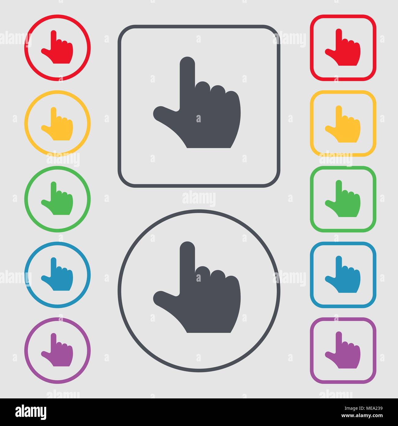 Zeigende Hand Symbol unterzeichnen. Symbol auf der Runde und ...