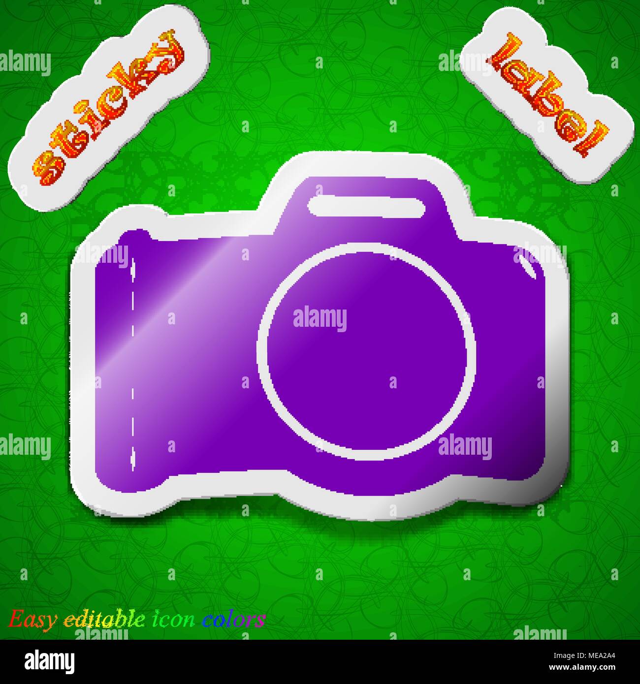 Foto Kamera Symbol. Symbol schicke bunte klebrige Label auf grünem ...