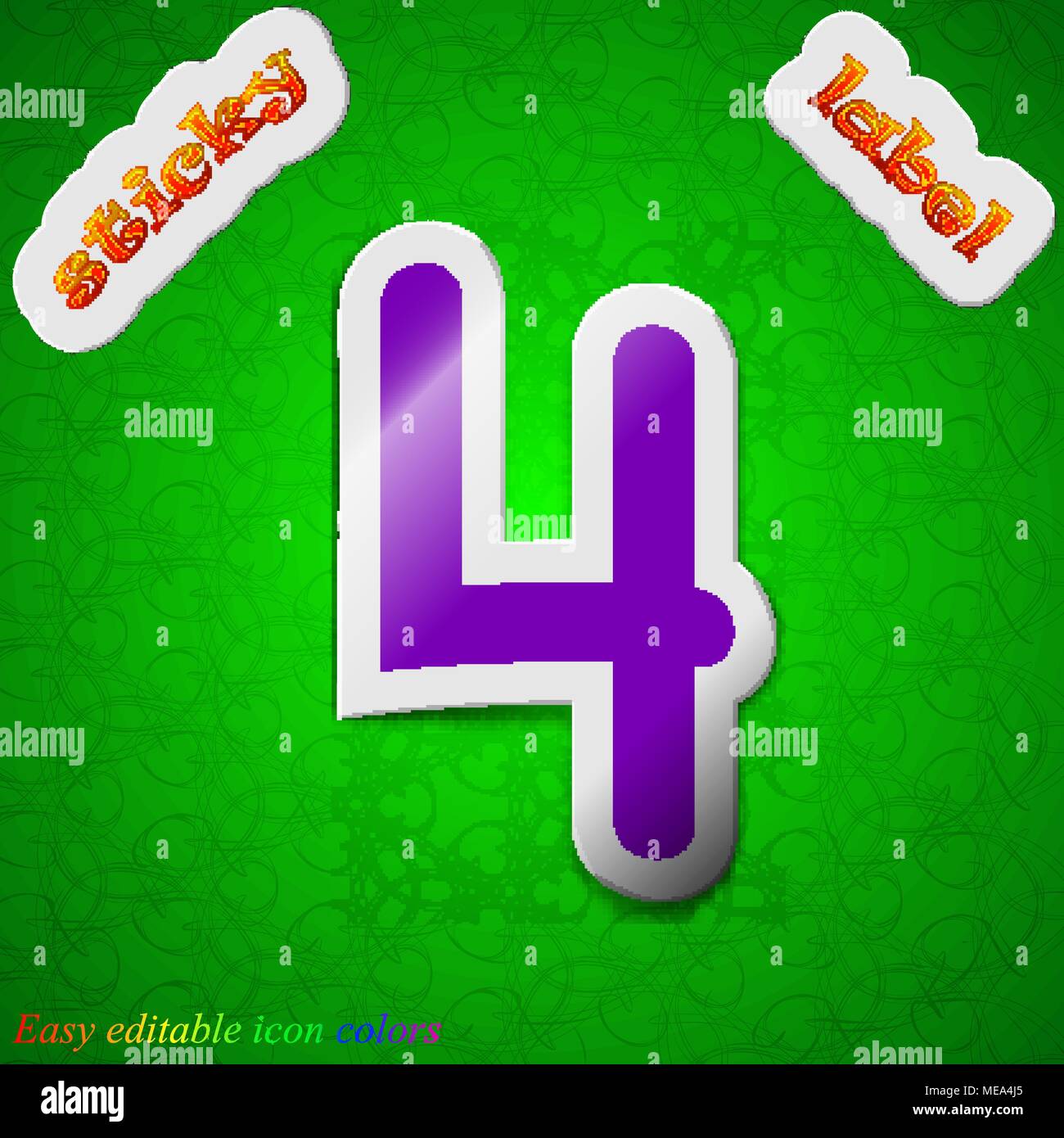 Nummer vier Symbol unterzeichnen. Symbol schicke bunte klebrige Label ...