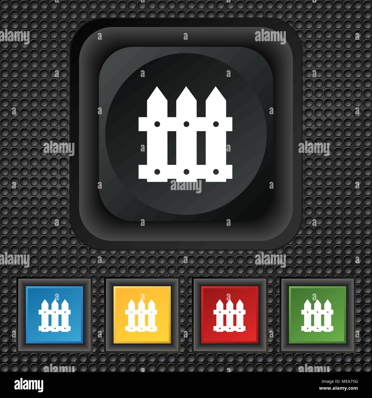 Zaun Symbol unterzeichnen. Symbol farbige Schaltflächen auf schwarze ...