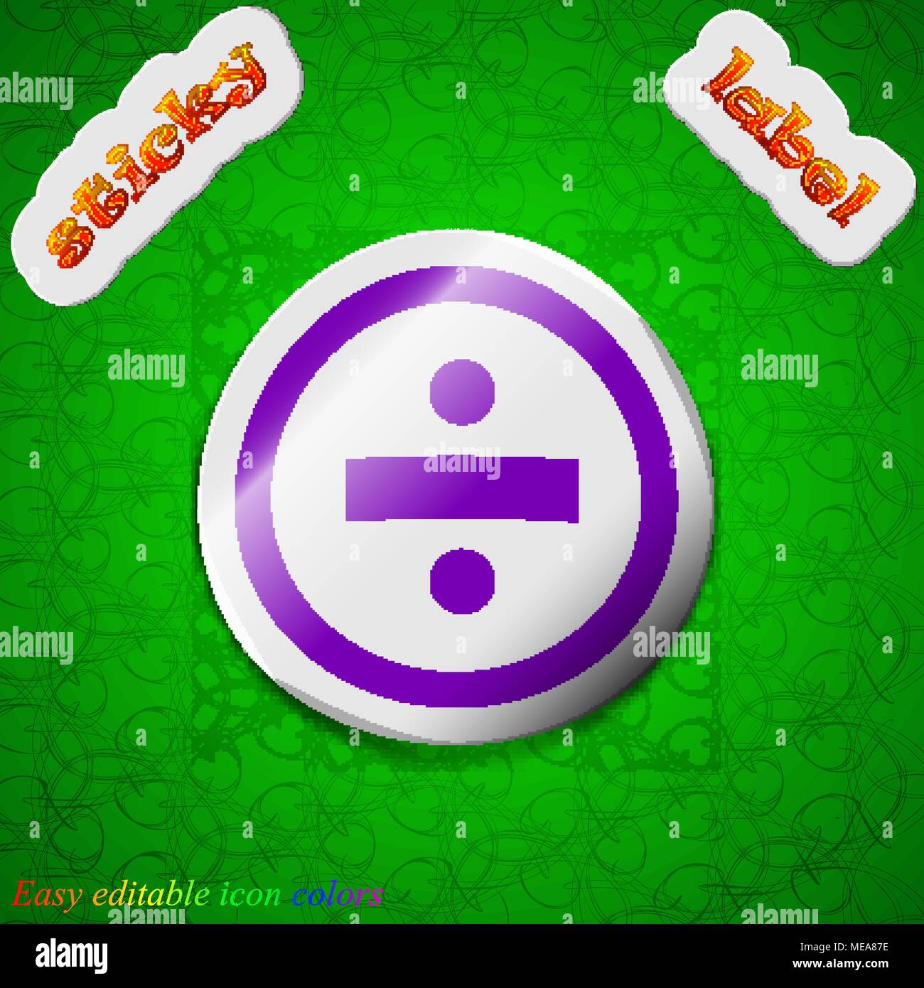 Division Symbol unterzeichnen. Symbol schicke bunte klebrige Label auf ...