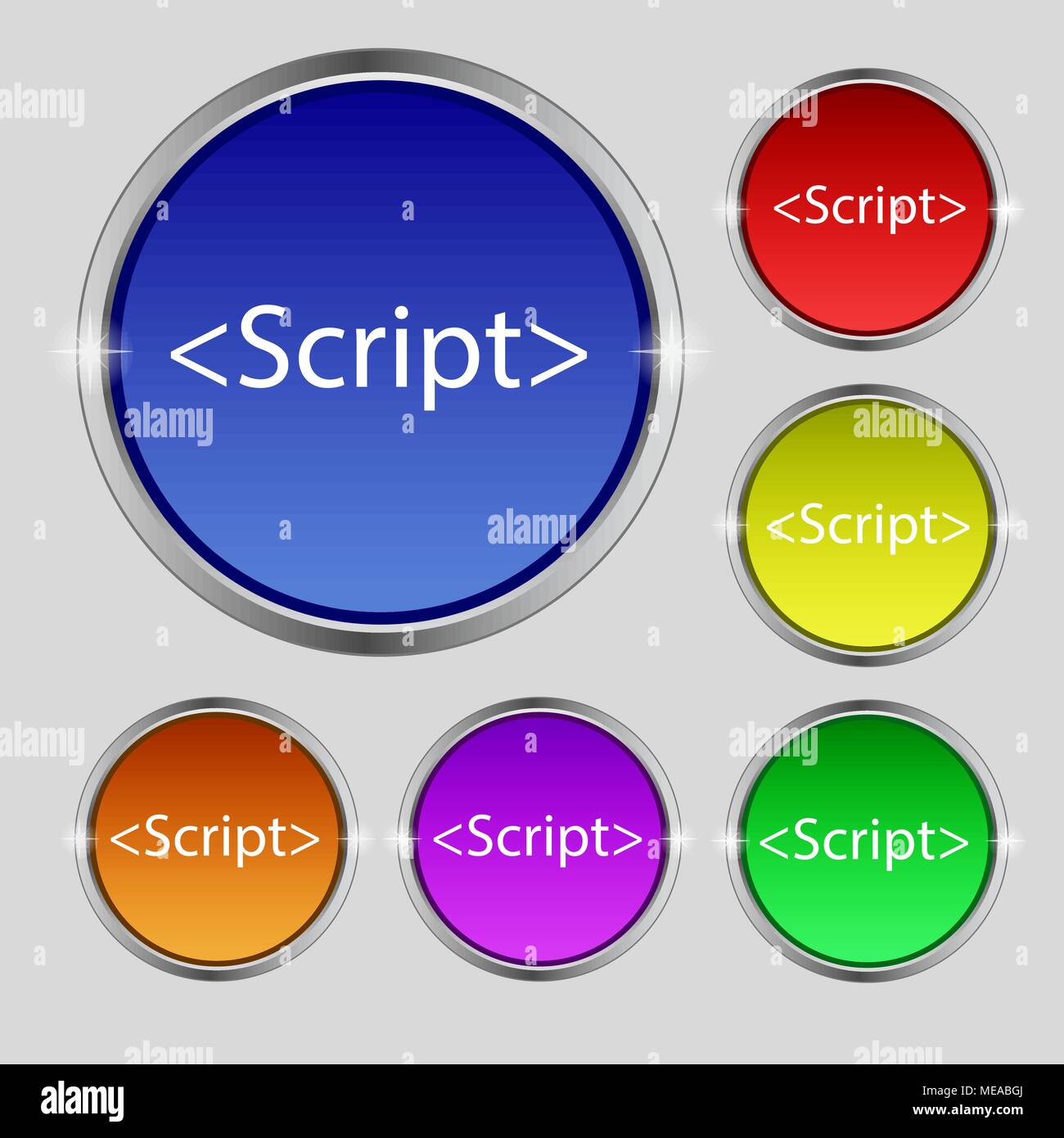 Skript signieren Symbol. Javascript Code Symbol. Satz von farbigen ...