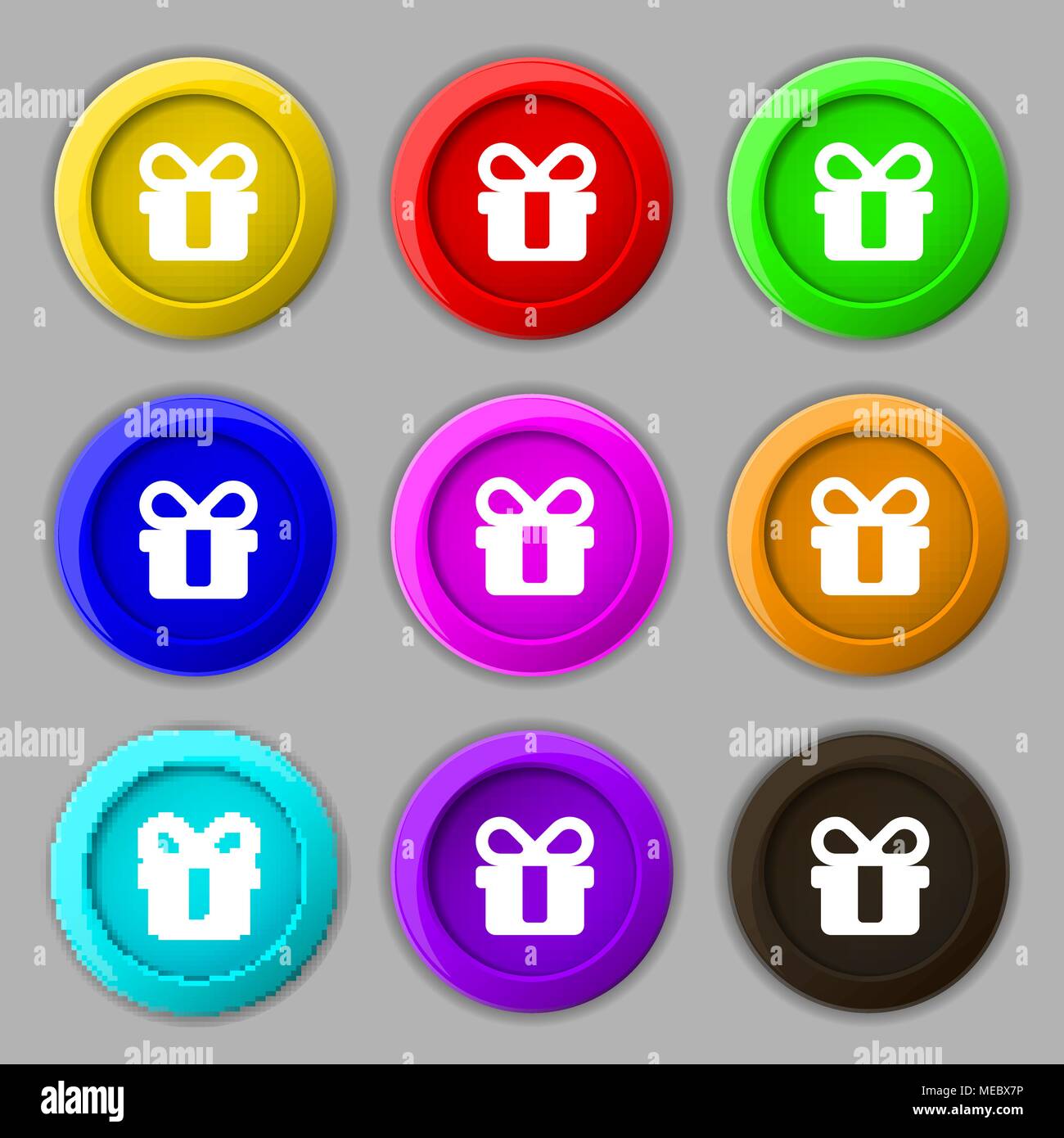 Geschenk Symbol unterzeichnen. Symbol auf neun Runden farbigen Buttons. Vector Illustration ...