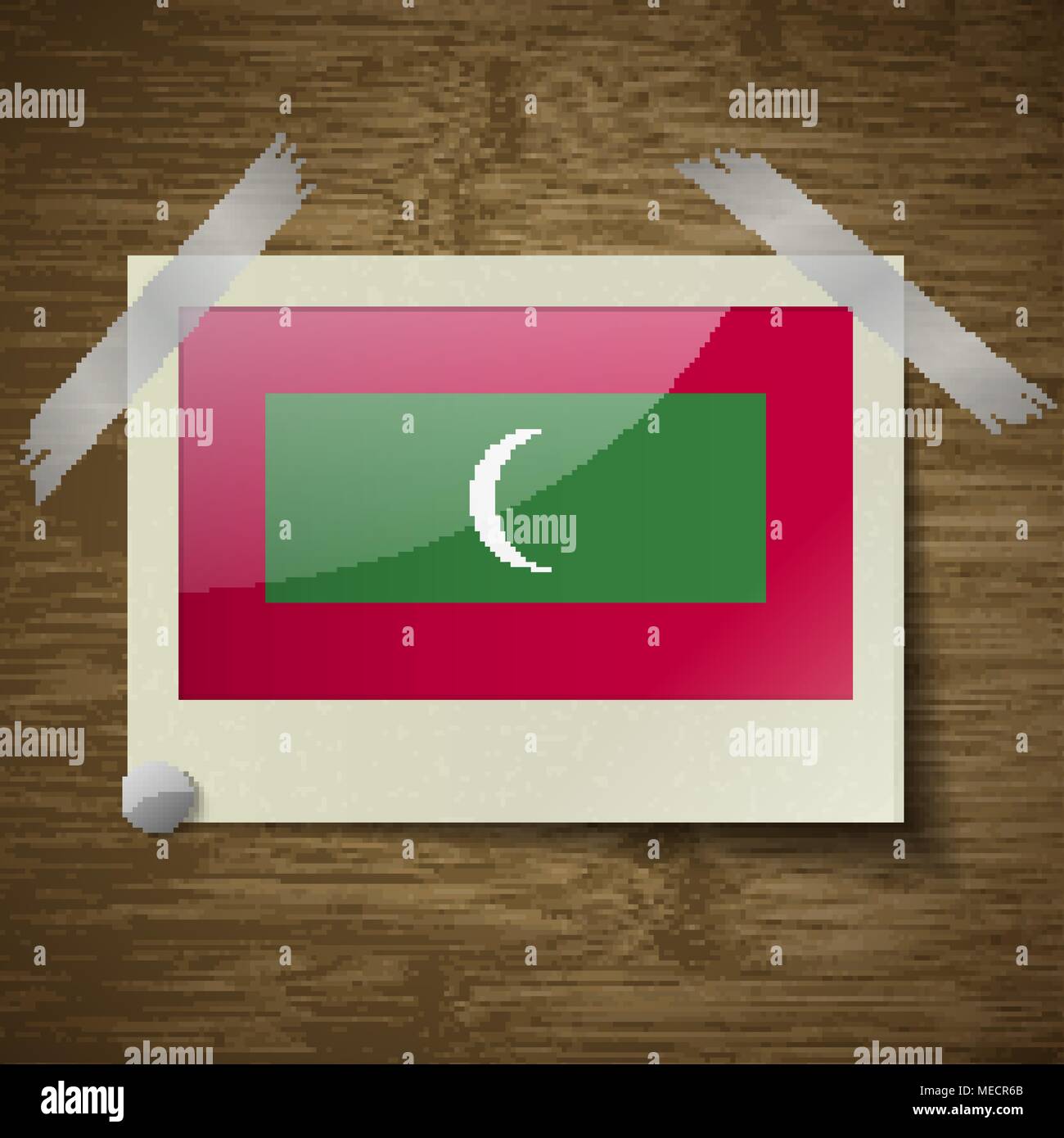 Flaggen der Malediven am Rahmen auf Holz Textur. Vector Illustration ...