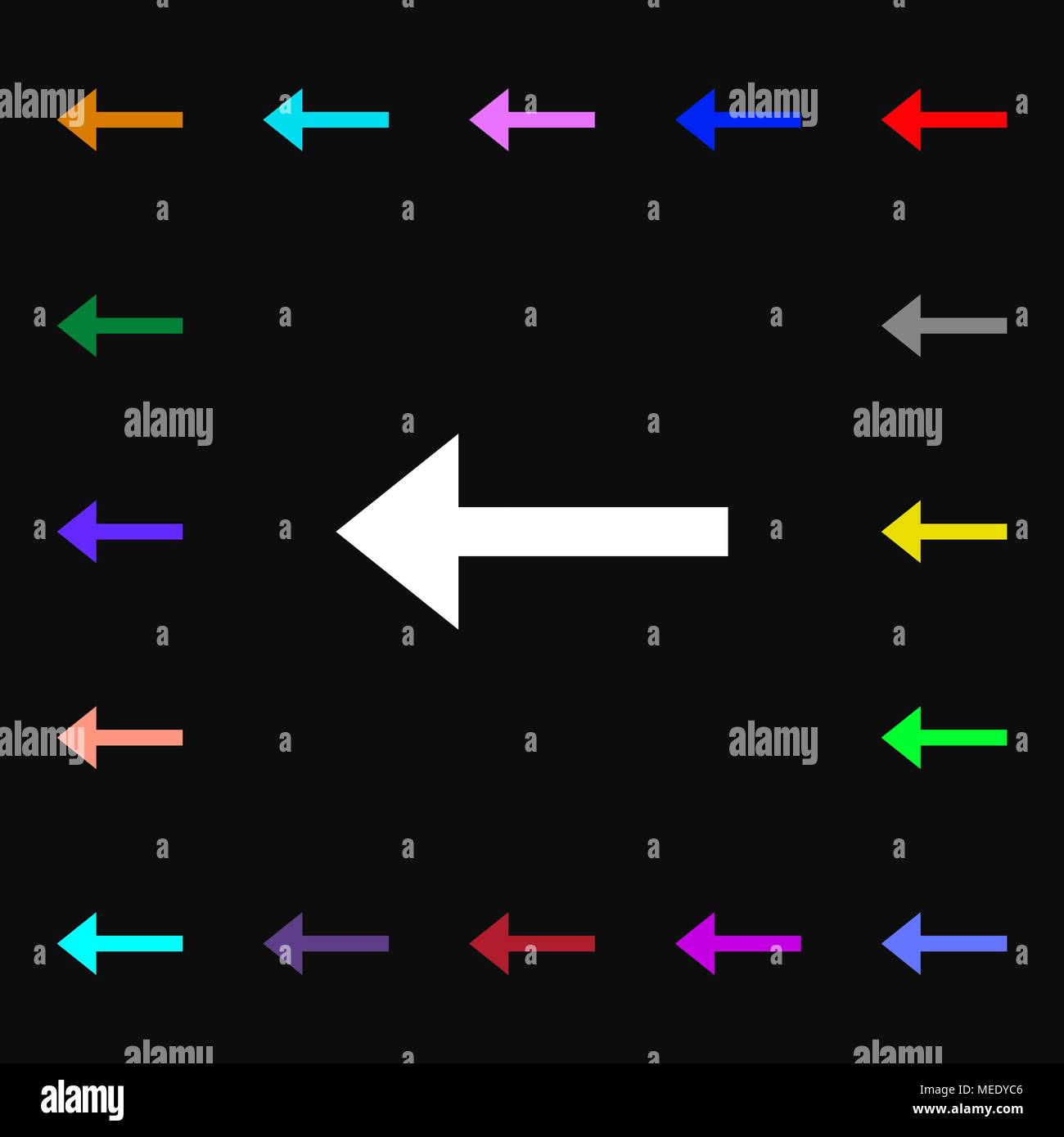 Pfeil links, Weg aus Symbol unterzeichnen. Vielen bunten Symbole für ...