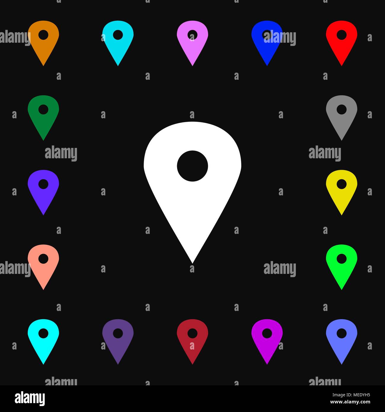 Kartenzeiger, GPS-Position Symbol unterzeichnen. Vielen bunten Symbole ...