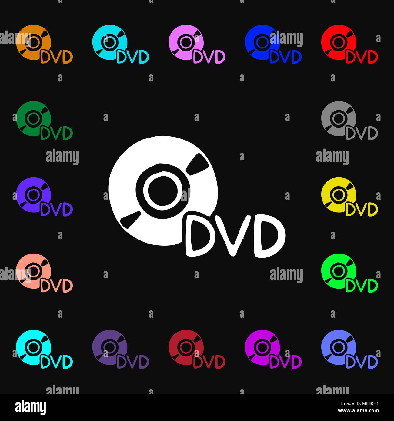Dvd-Symbol. Vielen bunten Symbole für Ihr Design. Vector Illustration ...