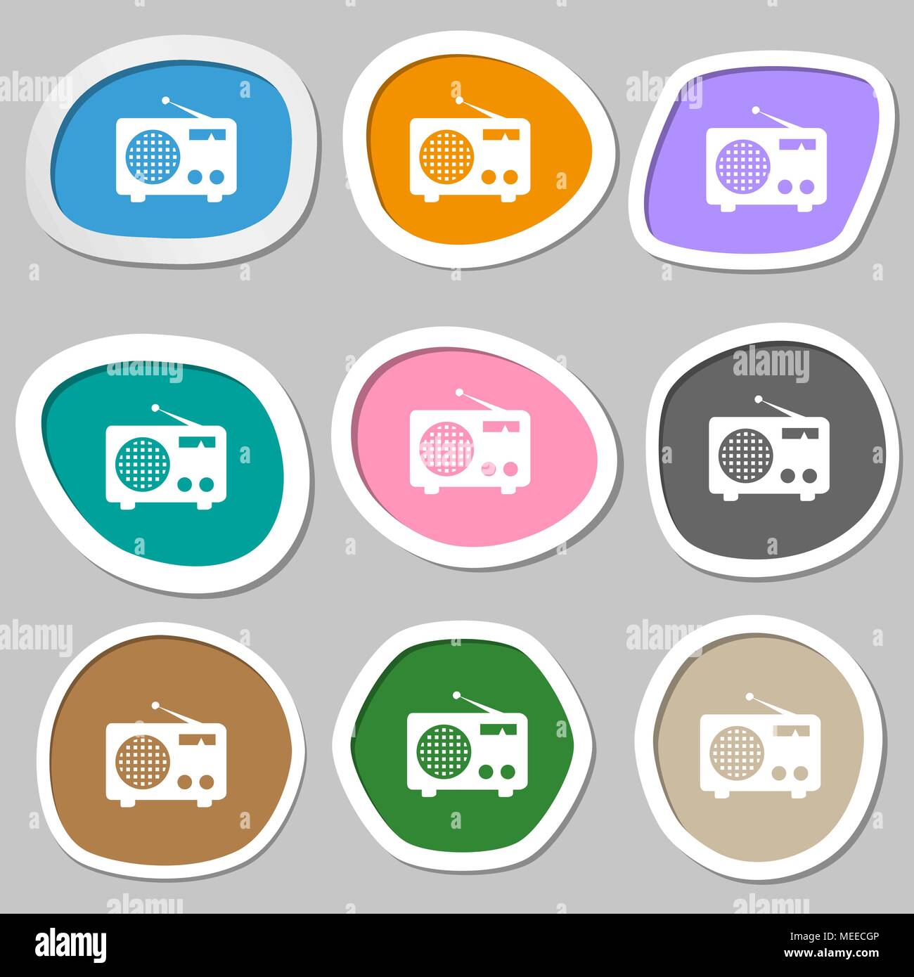 Retro Radio Symbole. Mehrfarbige Aufkleber aus Papier. Vector ...