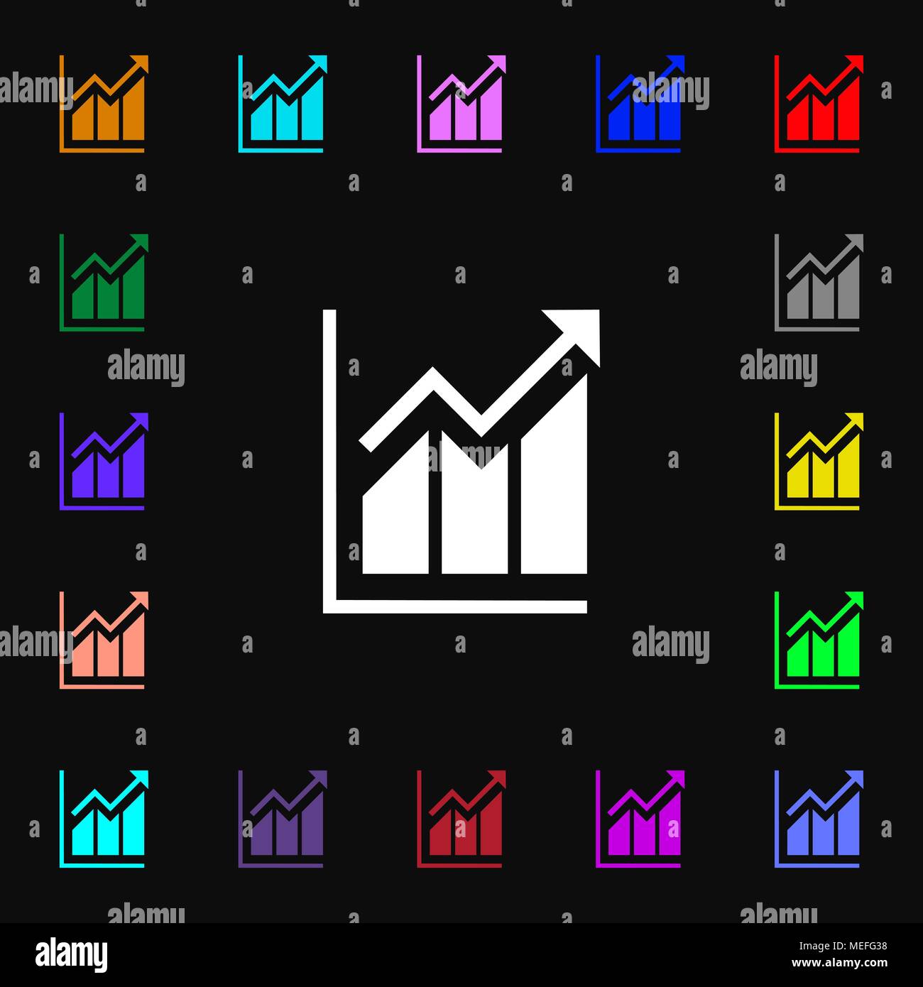 Wachsende Balkendiagramm-icons unterzeichnen. Vielen bunten Symbole für Ihr Design. Vector ...