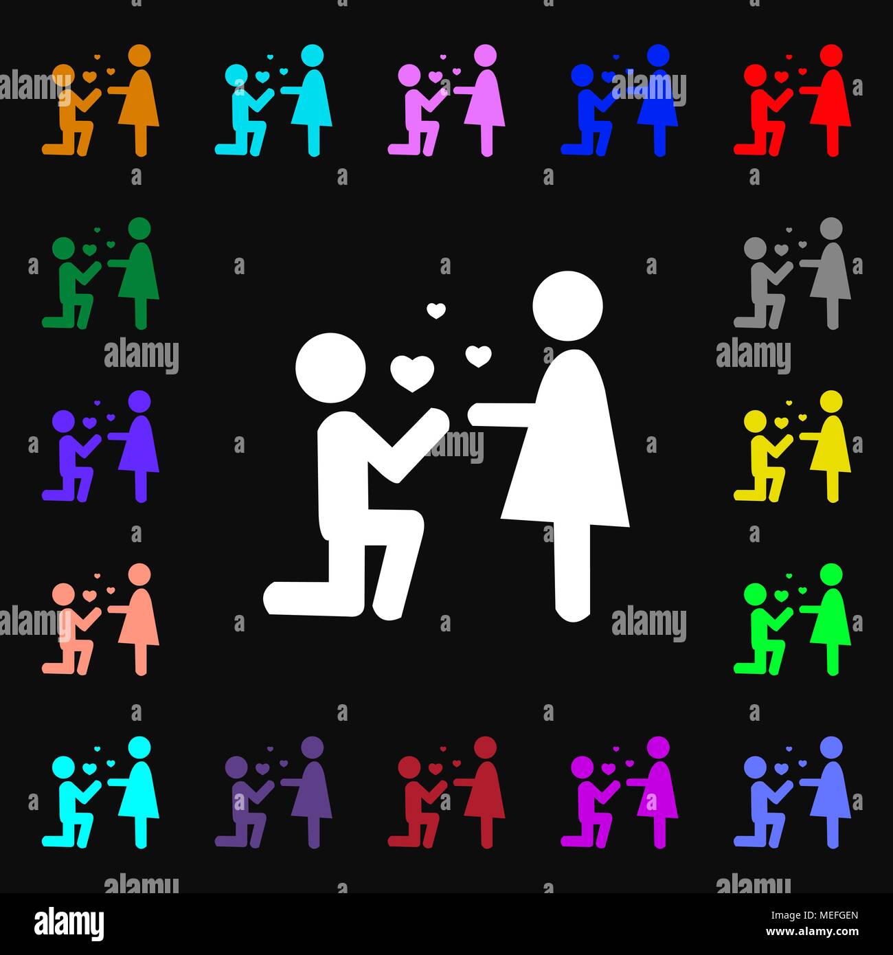 Ein Angebot der Ehe Symbol unterzeichnen. Vielen bunten Symbole für Ihr ...