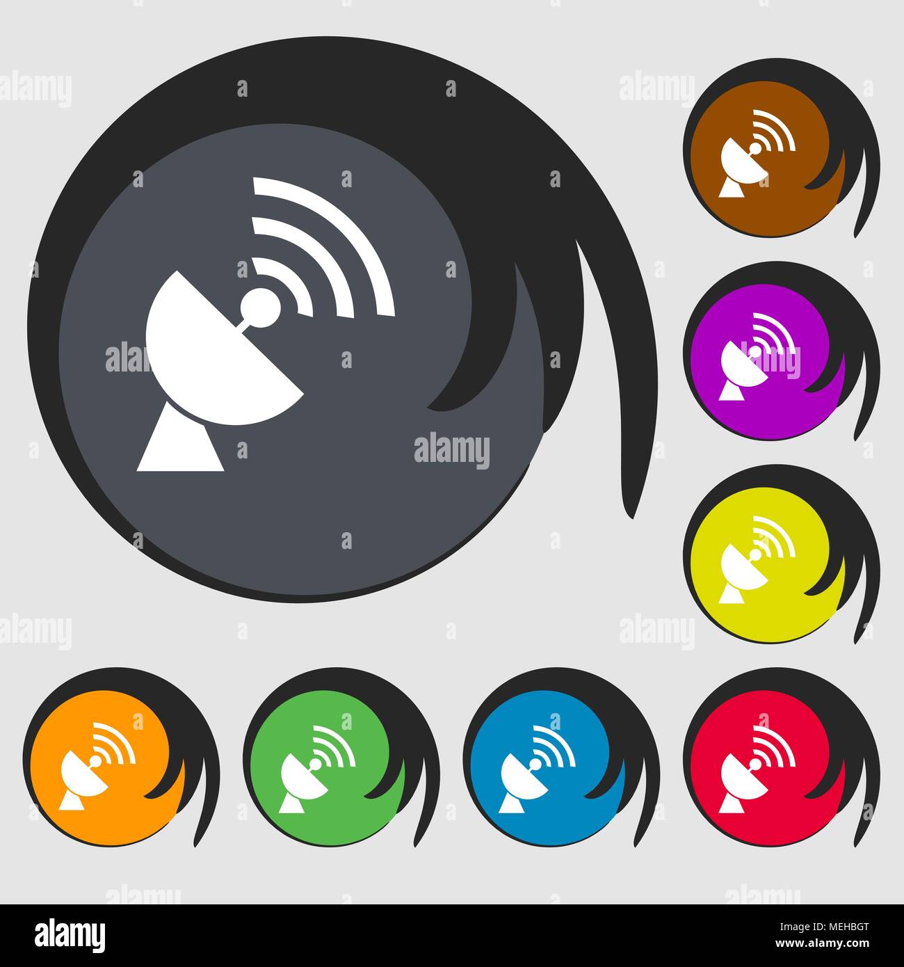 Sat-Antenne Symbol. Symbole auf acht farbigen Tasten. Vector ...
