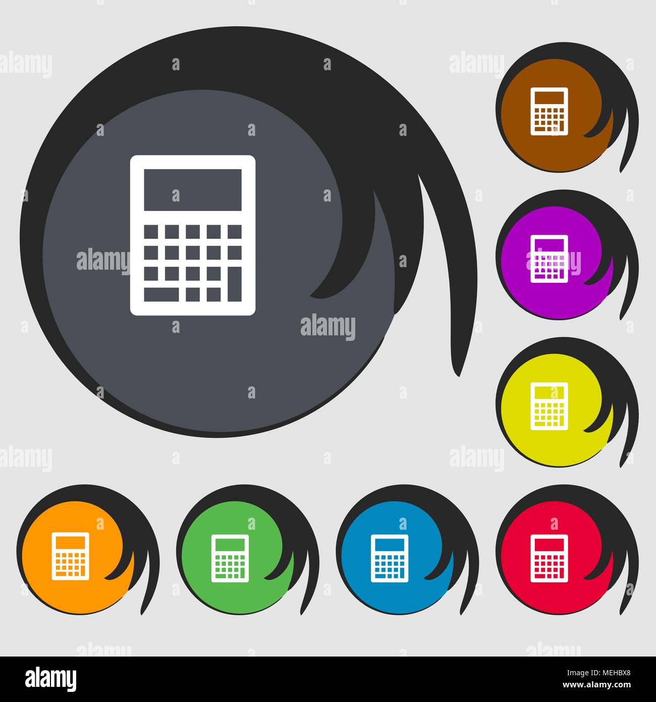 Symbol Rechner. Symbole auf acht farbigen Tasten. Vector Illustration ...