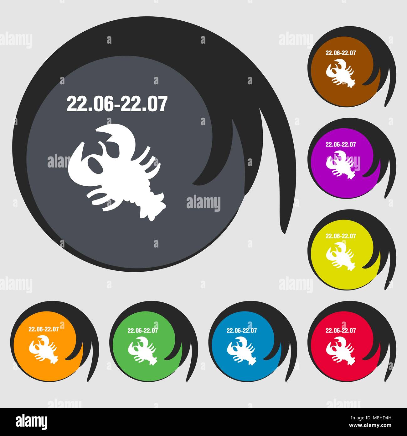 Sternzeichen Krebs zeichen Symbol. Symbole auf acht farbigen Tasten ...