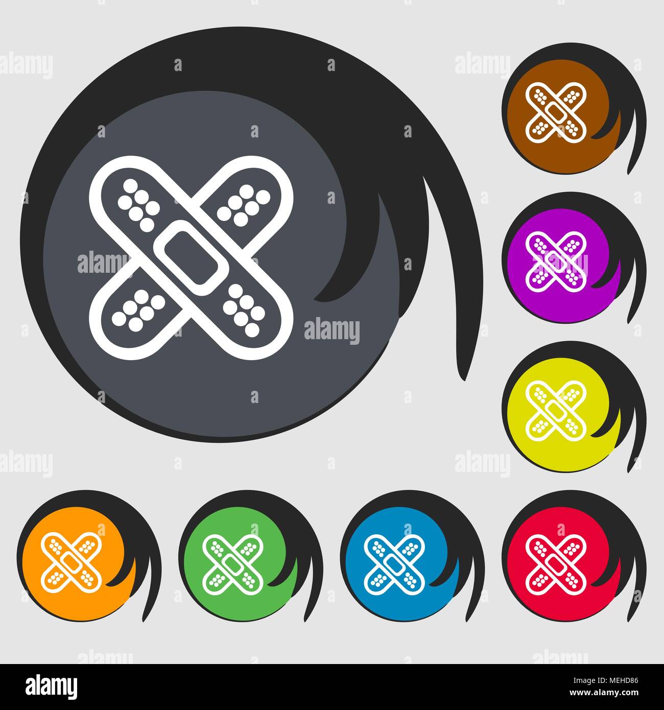 Pflaster zeichen Symbol. Symbole auf acht farbigen Tasten. Vector Illustration Stock ...