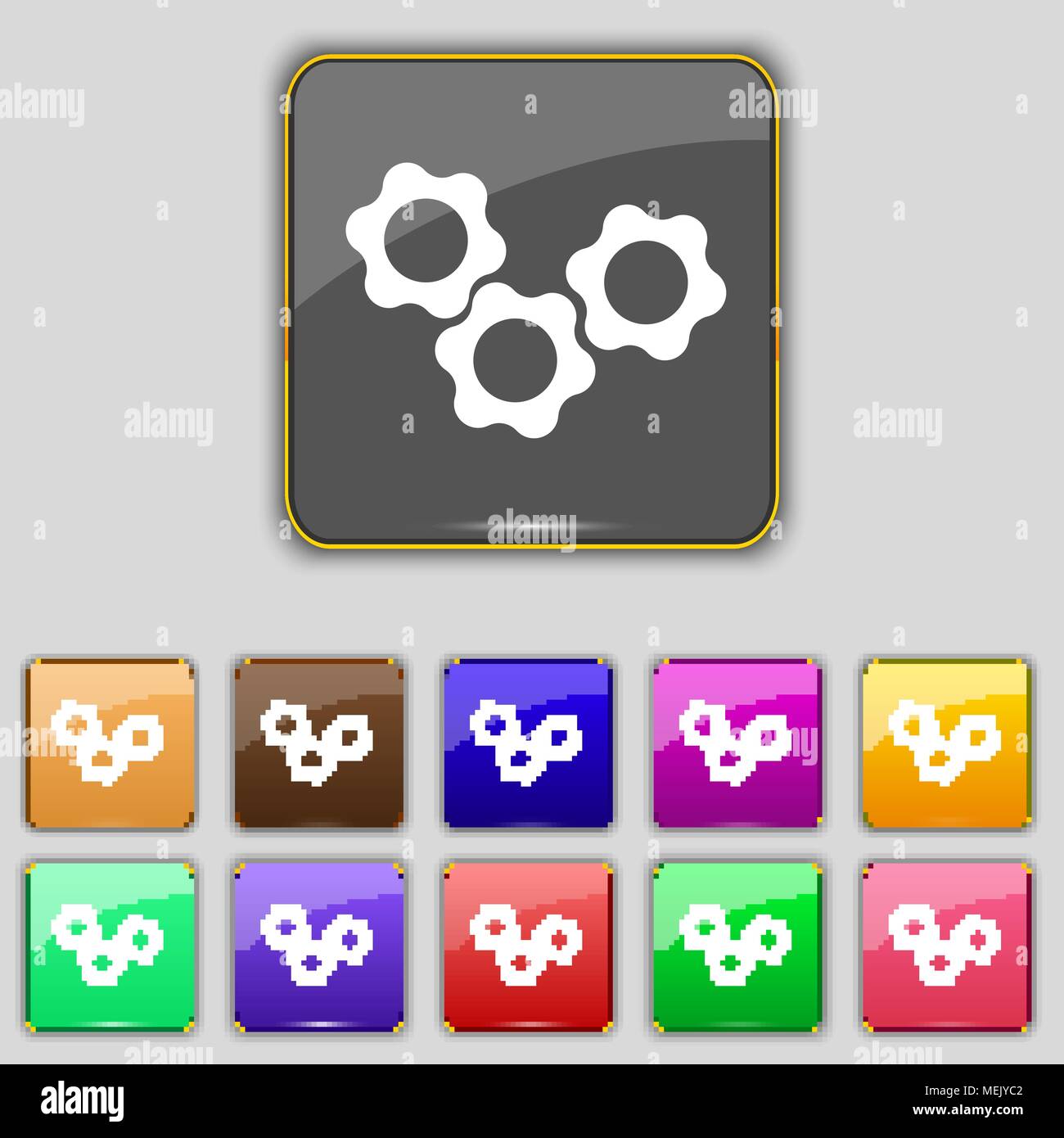 Zahnräder Symbol unterzeichnen. Set mit 11 farbigen Buttons für Ihre Website. Vector ...